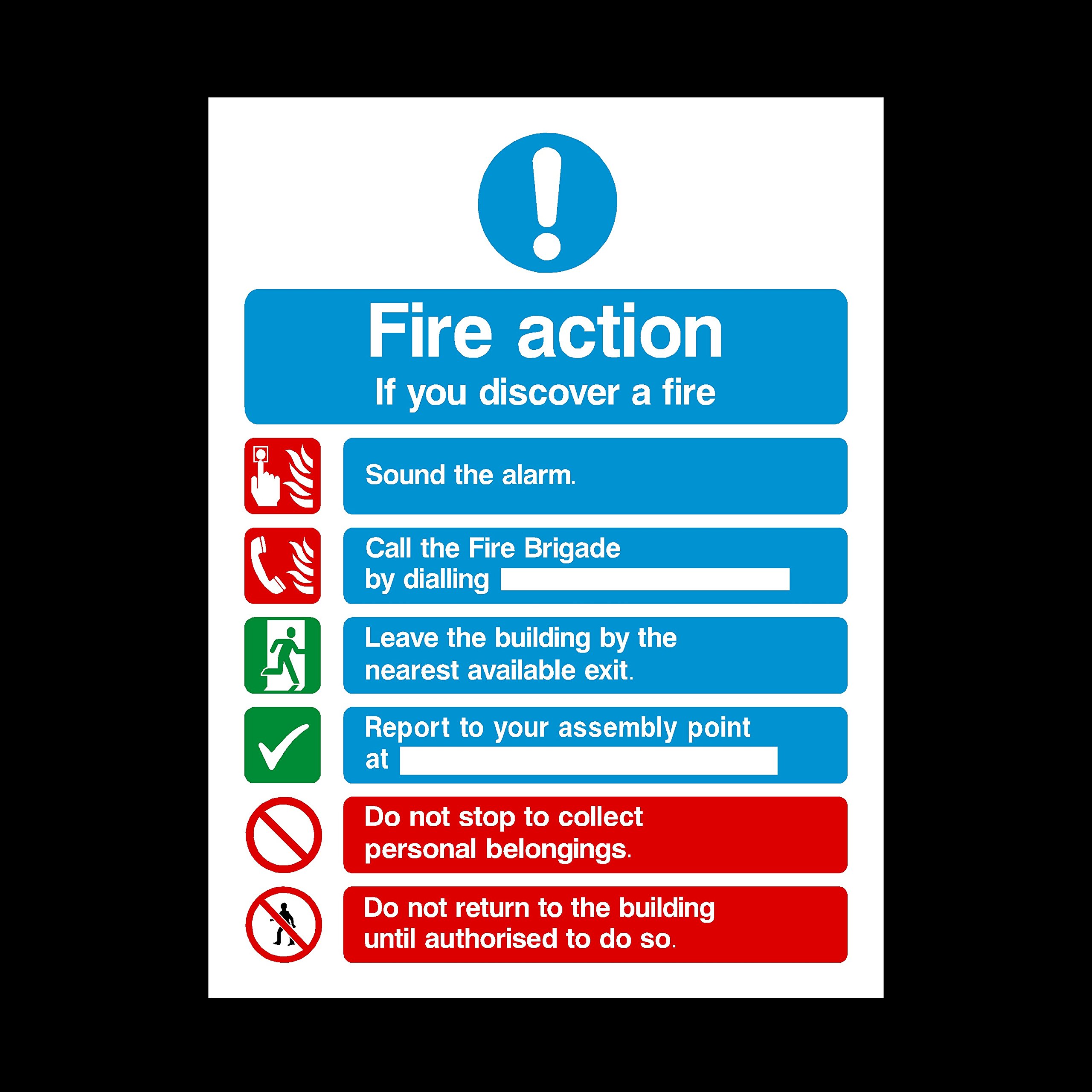 2x Fire Action Sign - Self Adhesive Sticker - (A5) 150x200mm (FA99 ...