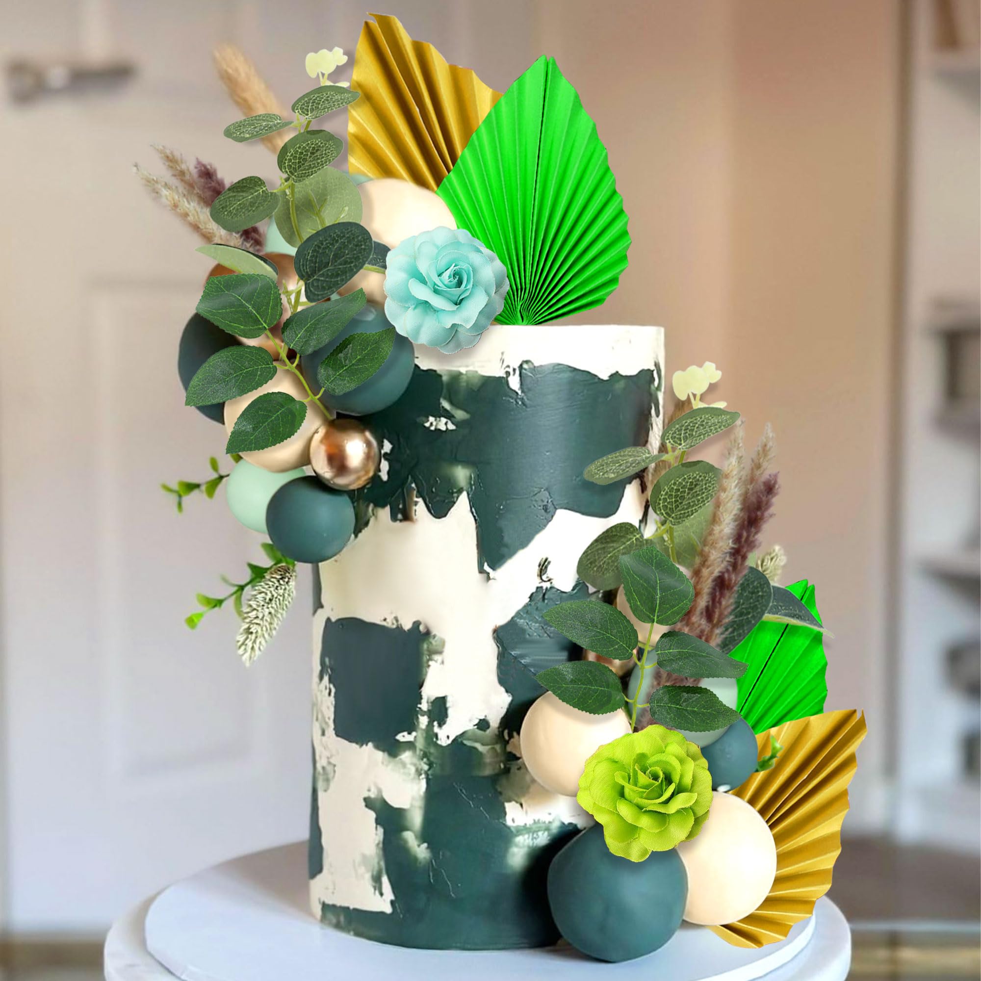 Snapklik.com : 40 PCS Sage Green Cake Topper Boho Baby Shower Cake Decoration Green Leaves Cake ...