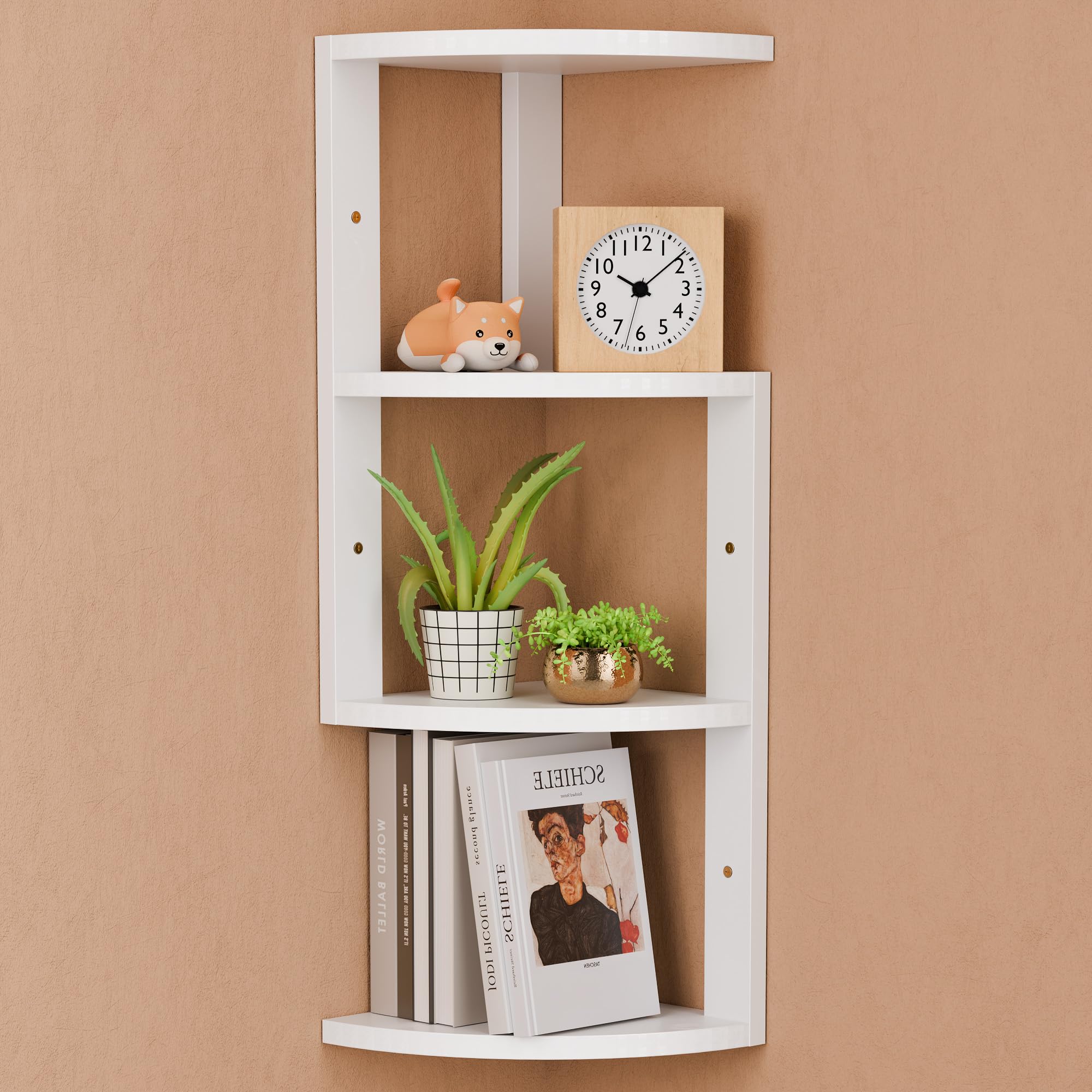 Amazon.com: MVPSONAG 4 Tier Corner Shelf, White Corner Shelf Wall Mounted, Modern Solid Wood ...