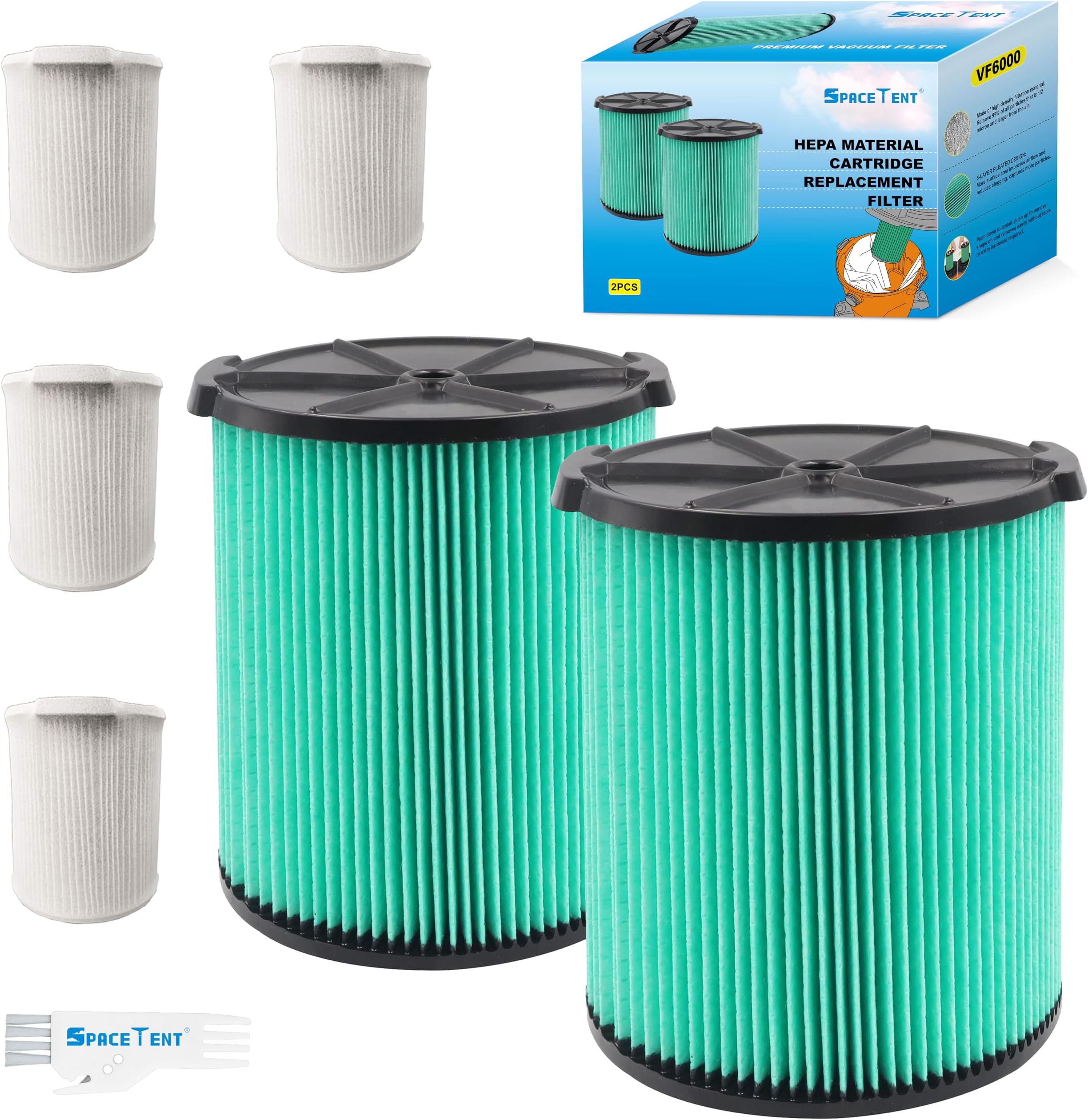2 pack VF6000 5-Layer HEPA Material Pleated Paper Filter for 5 to 20 ...