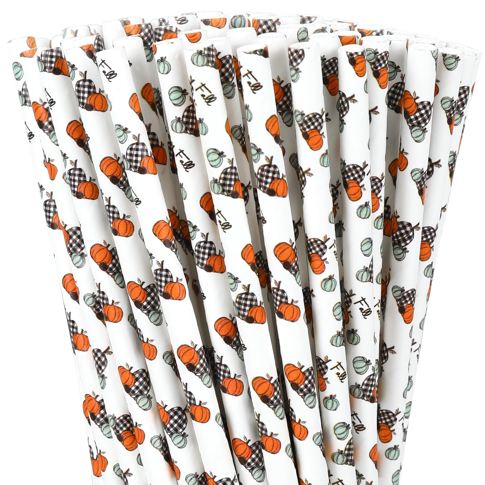 Amazon.com: Whaline 200Pcs Fall Paper Straws White Black Plaid Pumpkin ...
