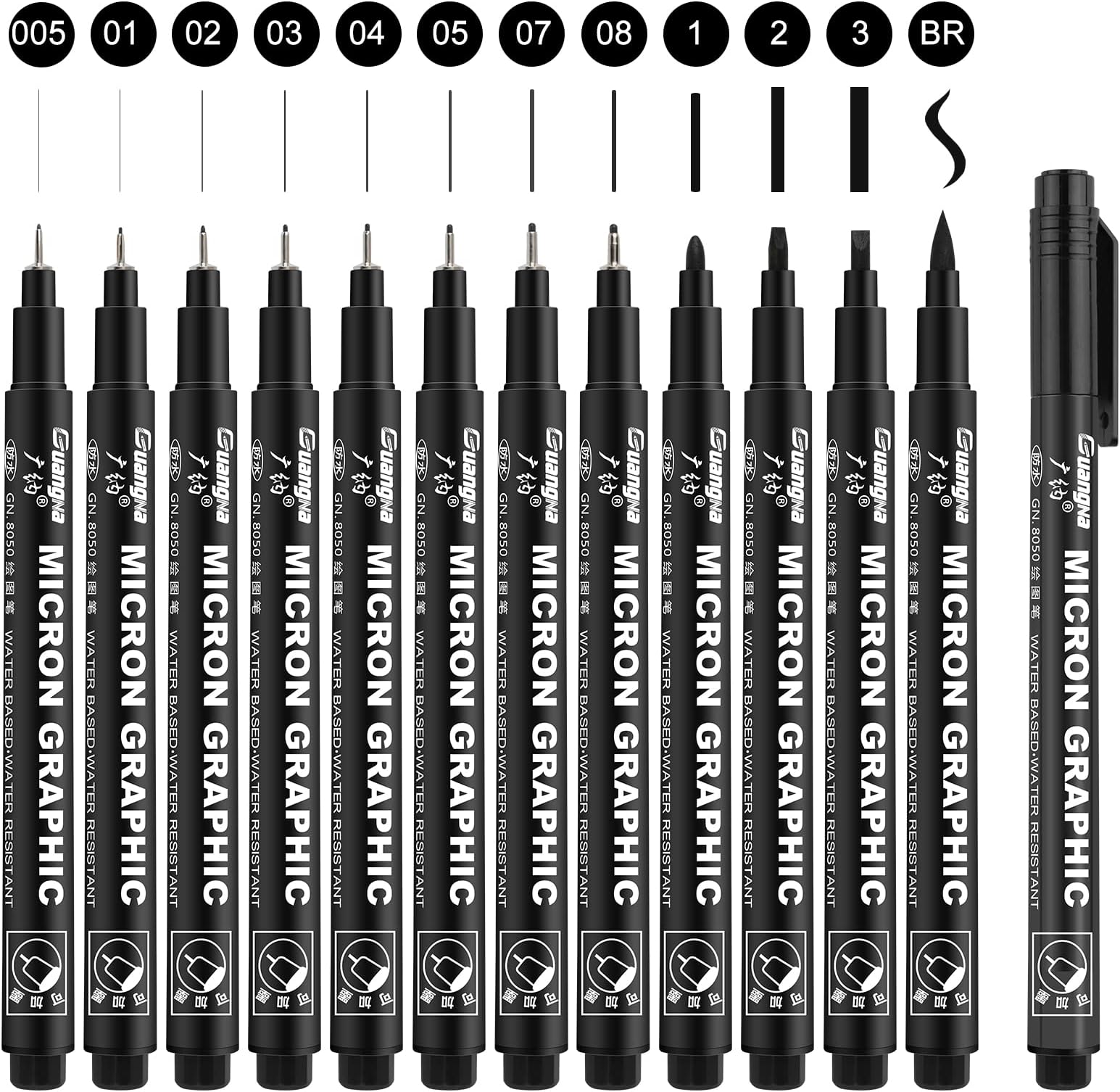 Funnasting Fineliner Pens, 12 pcs Fineliner Pens Black with Fine Medium ...