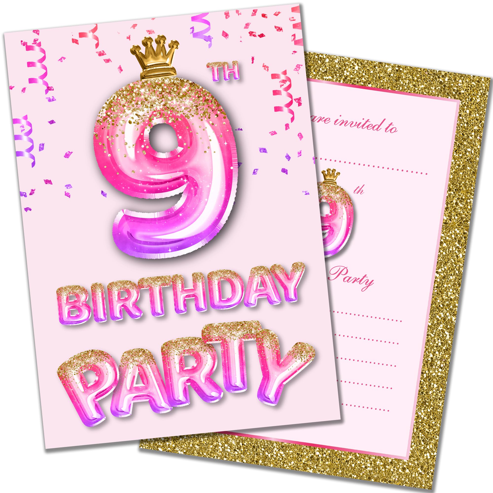Olivia Samuel 20 Pack of 9th Birthday Invitations with Envelopes – Pink ...