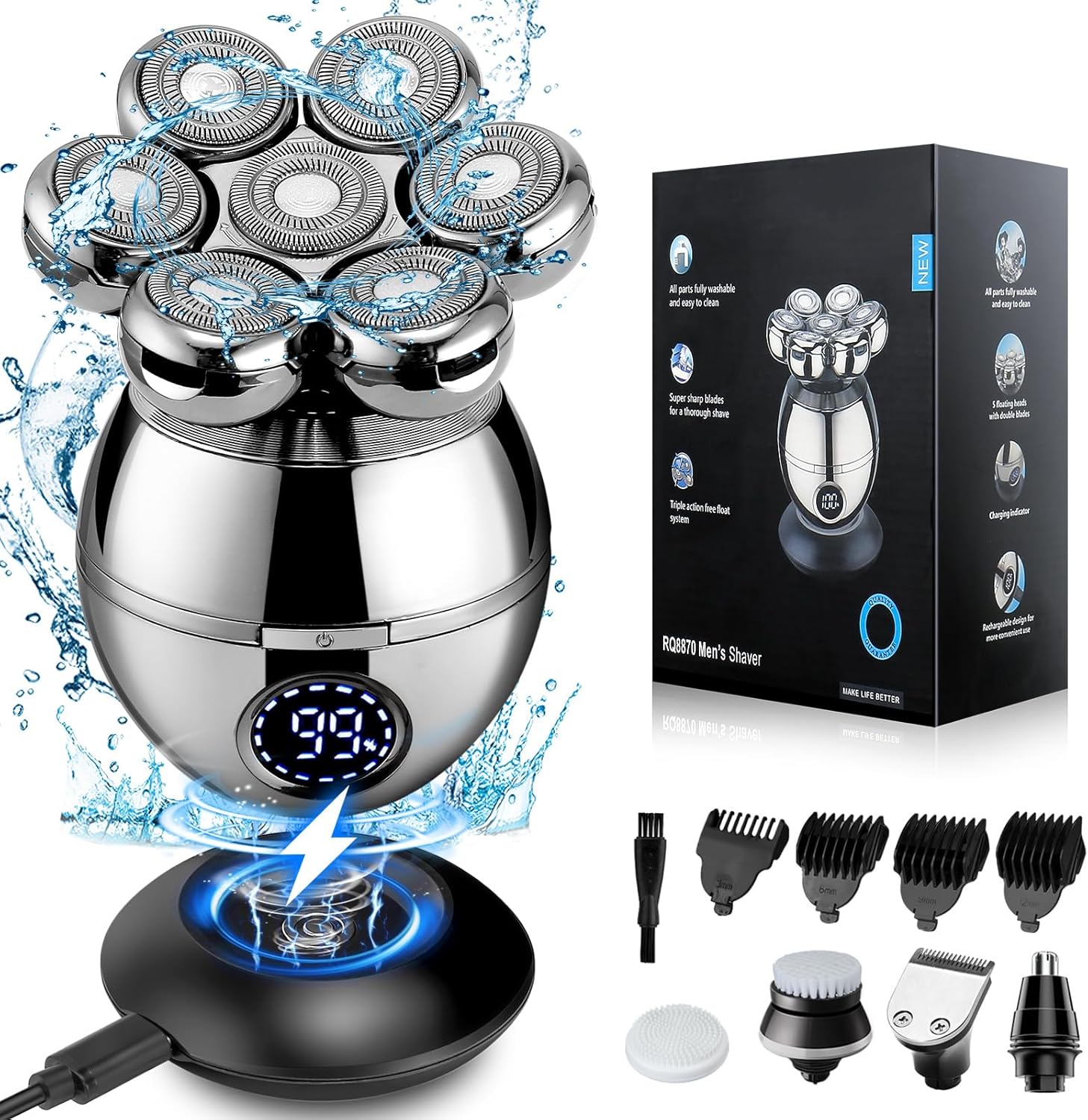 Head Shavers for Men, 7D Electric Head Shaver for Bald Men, 6-in-1 Wet ...