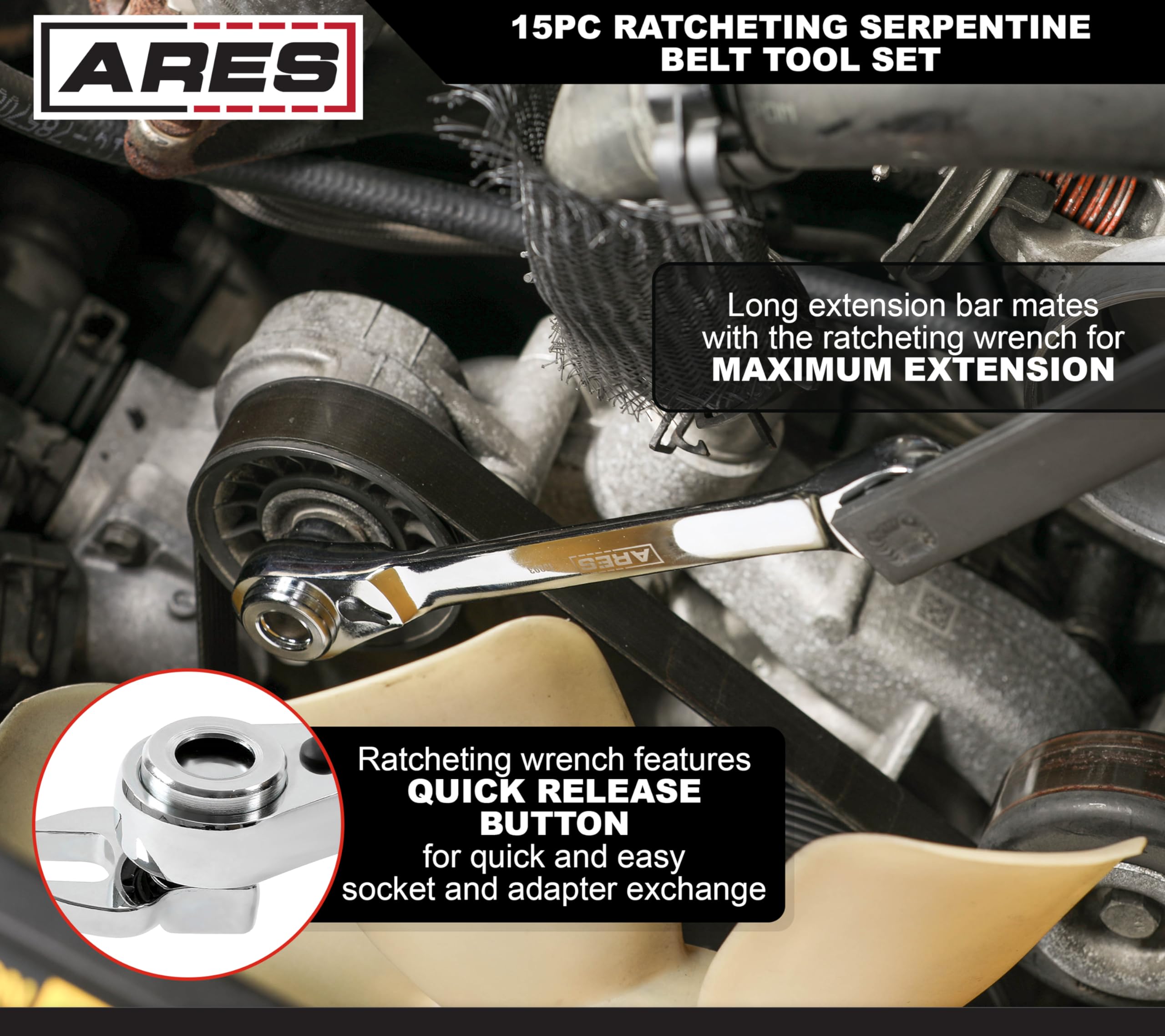Snapklik.com : ARES 15093 Ratcheting Serpentine Belt Tool Set ...