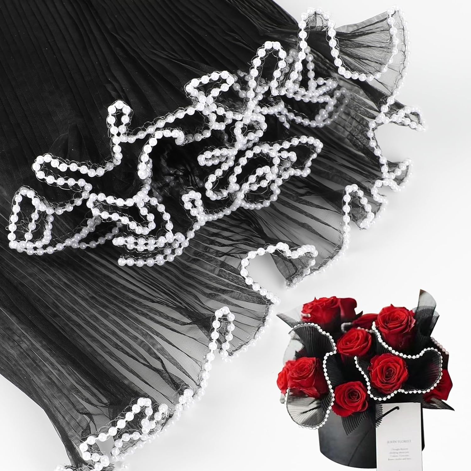 Amazon.com: CCINEE 4.37 Yards Black Floral Polyester Mesh Flower ...