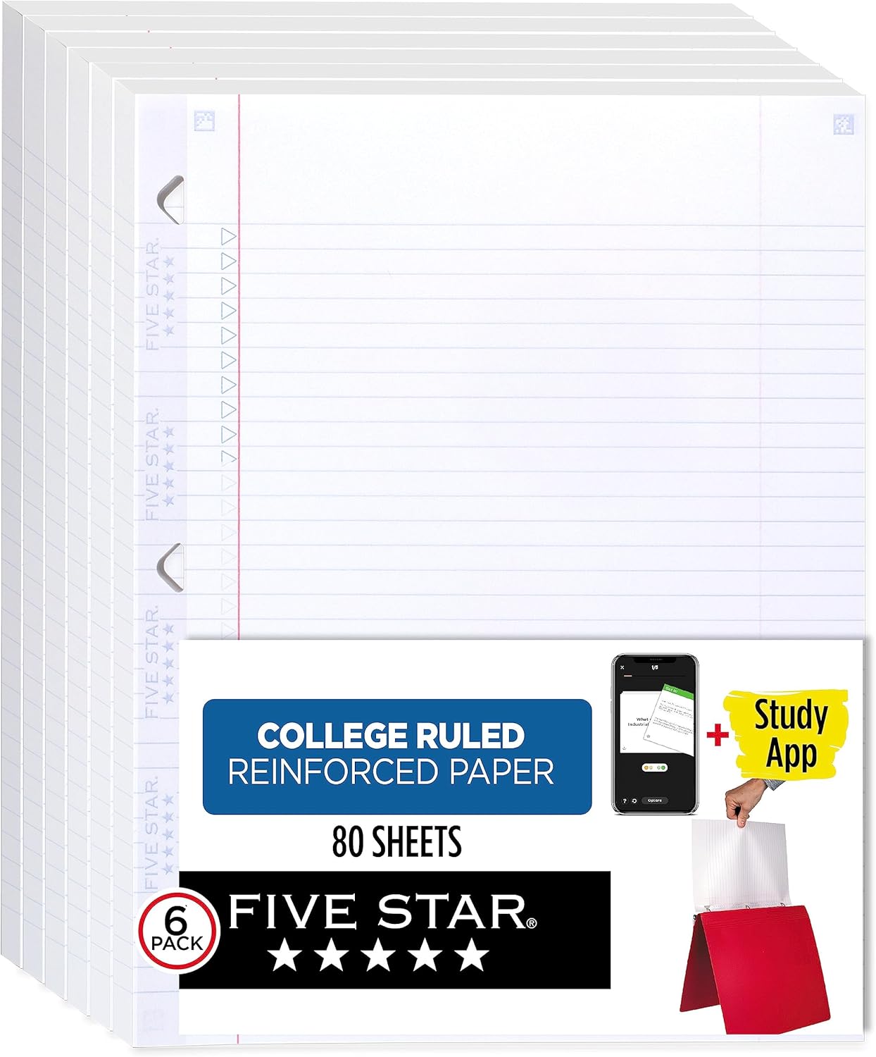 Brandclub - Five Star Loose Leaf Paper + Study App, 6 Pack, Notebook Paper, College Ruled Filler ...