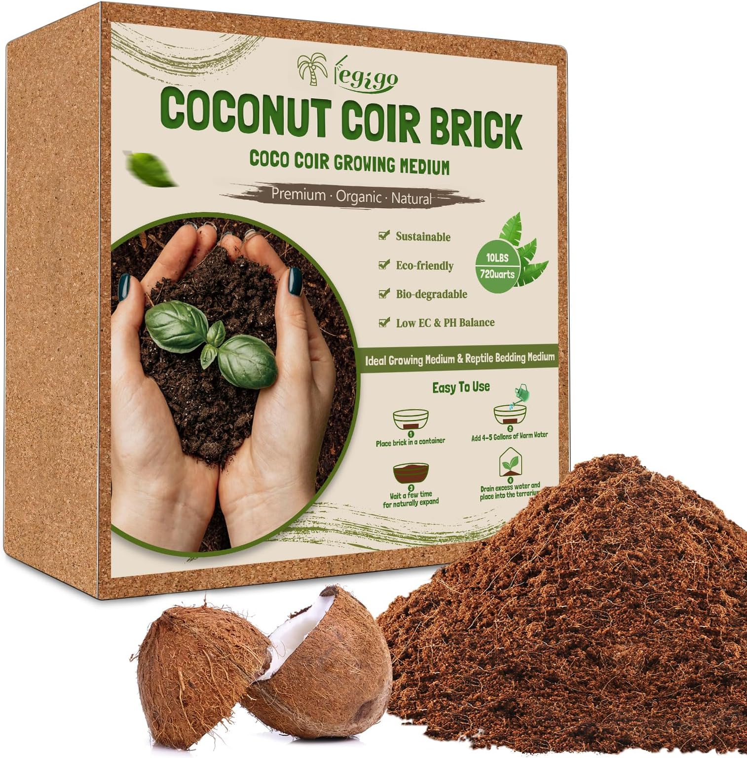 Amazon.com : Terra Sustain Cocopeat 10lb (4.5kg) Block | Premium 100% ...