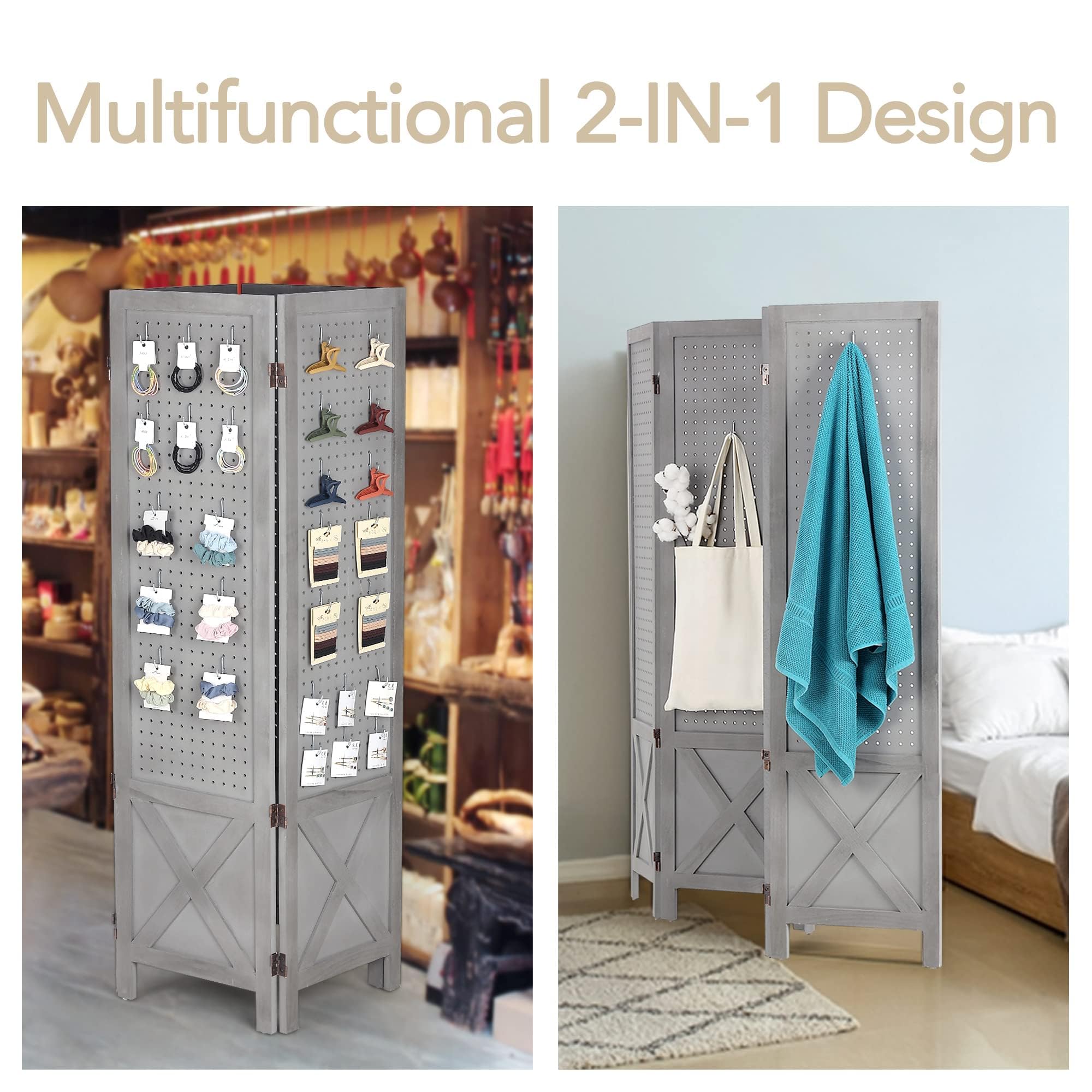 Snapklik.com : 4 Panel Pegboard Display, 5 Ft Wood Folding Privacy ...