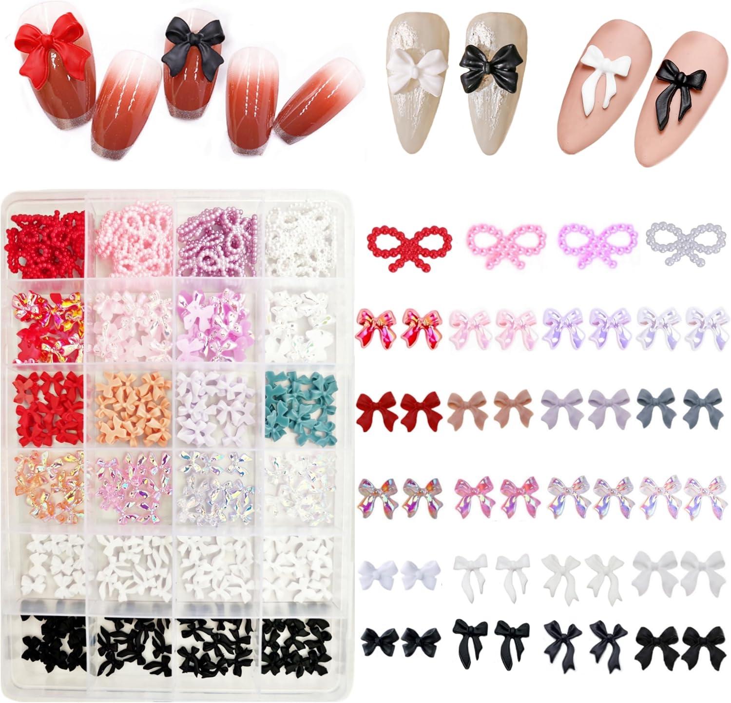 Amazon.com: Funny potatoes 300pcs 3D Bow Nail Charms, Colorful Bowknot ...