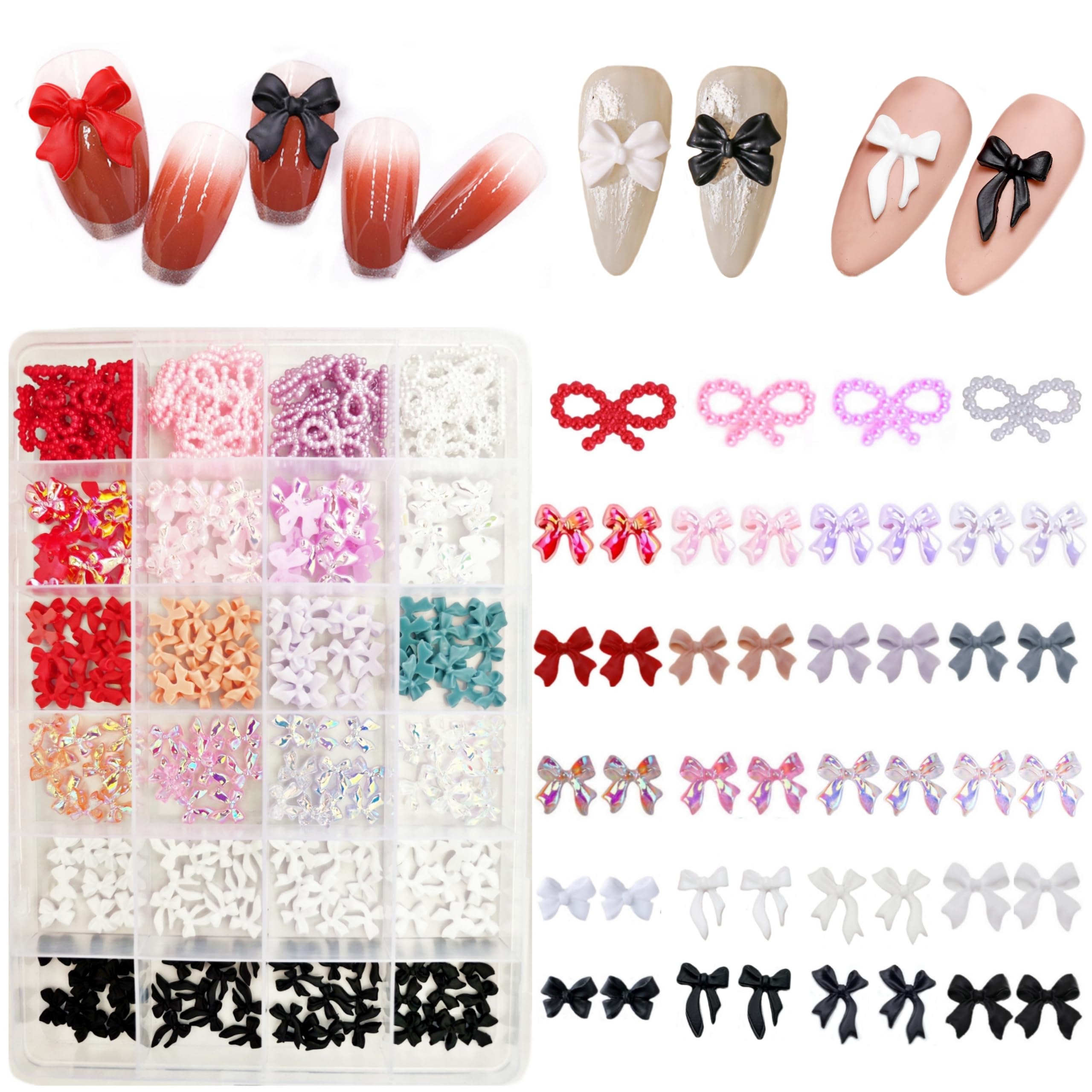 Amazon.com: 3D Bow Nail Charms Set, 300pcs Colorful Bowknot Nail ...