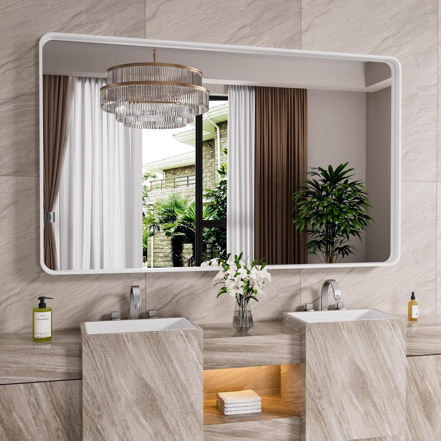 Amazon.com: JISOSO White Bathroom Mirror 72x36 Inch, White Metal Framed ...