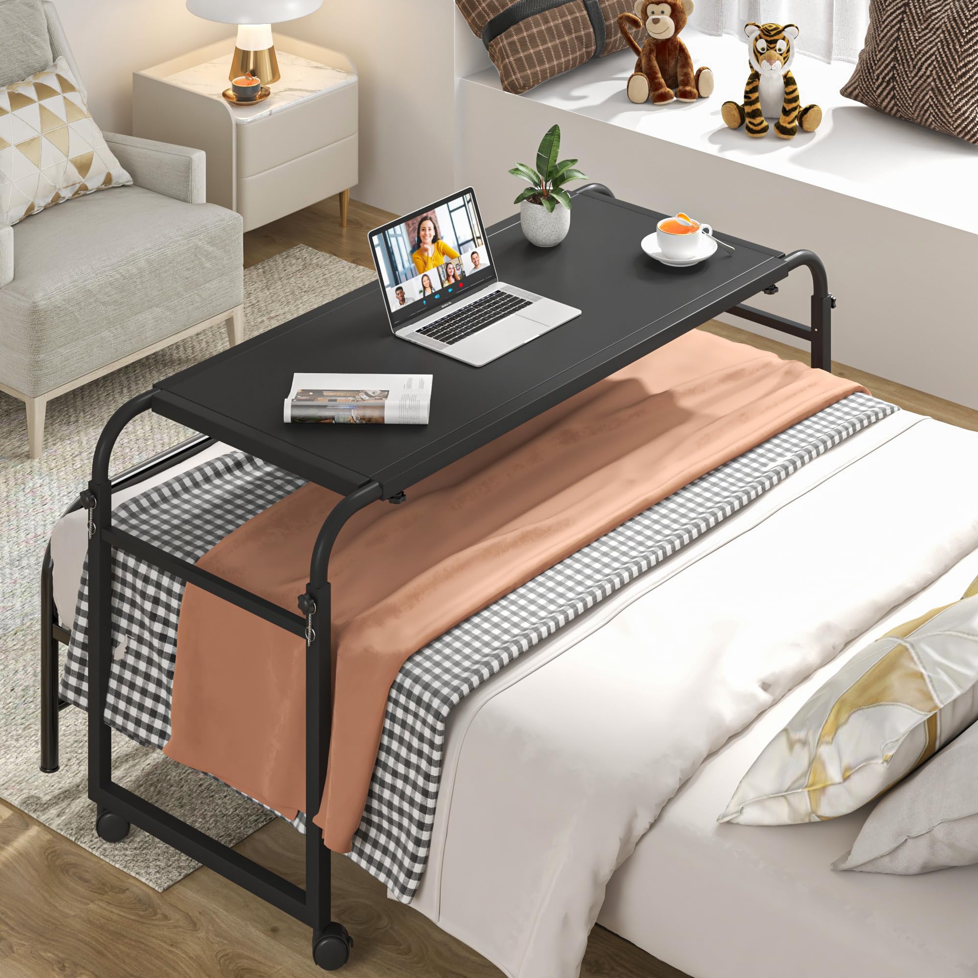 Amazon.com: Klvied Overbed Table with Wheels,Rolling Desk Over Bed ...