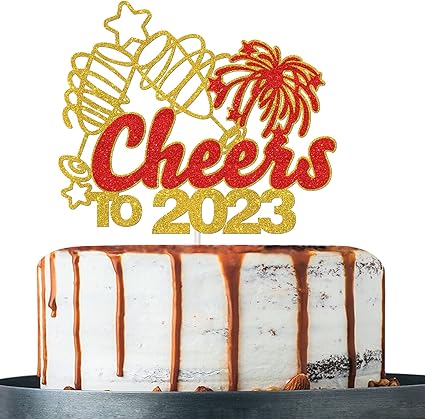 Amazon.com: Cheers to 2023 Cake Topper, Red Gold Glitter Happy New Year ...