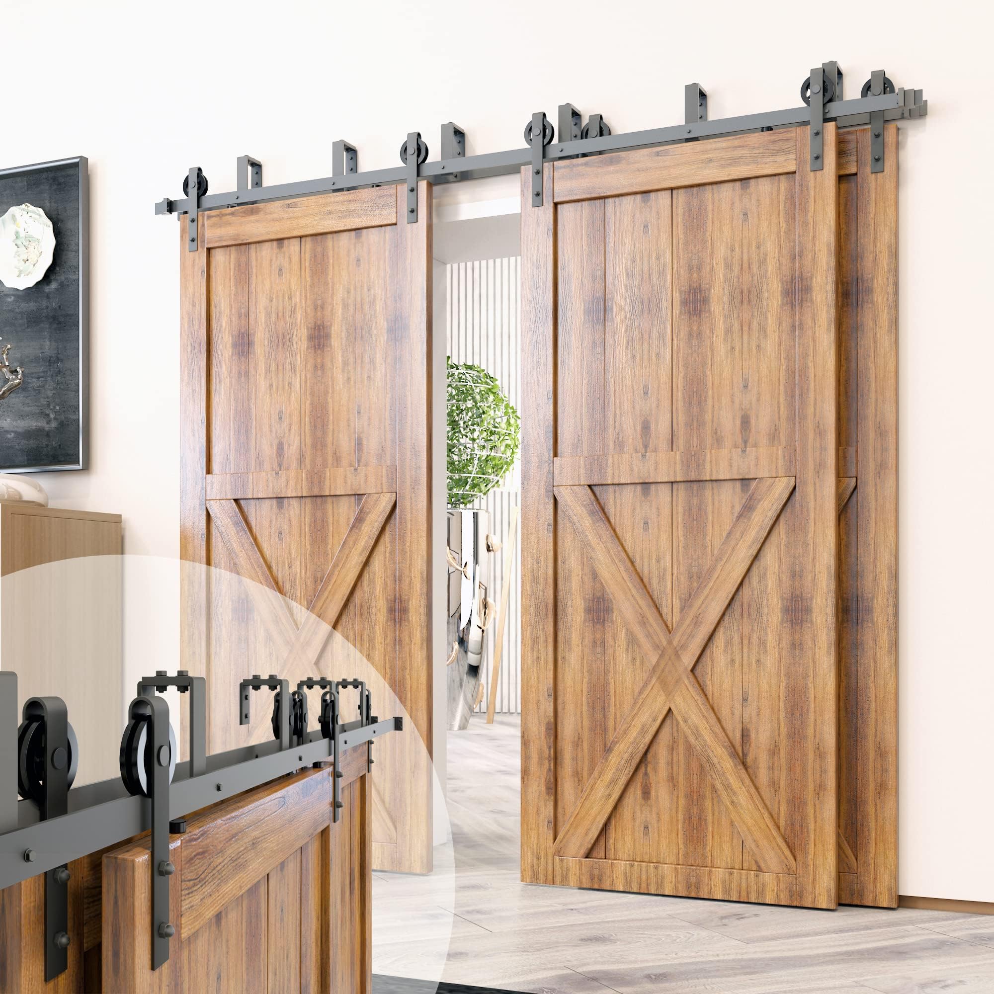 Amazon.com: Homacer Black Rustic Triple Track Bypass Sliding Barn Door ...