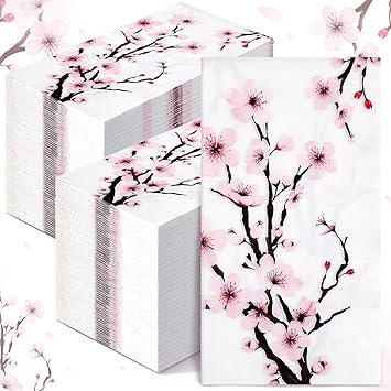 Amazon.com: 200 Pcs Floral Cherry Blossoms Guest Napkins Paper Hand ...