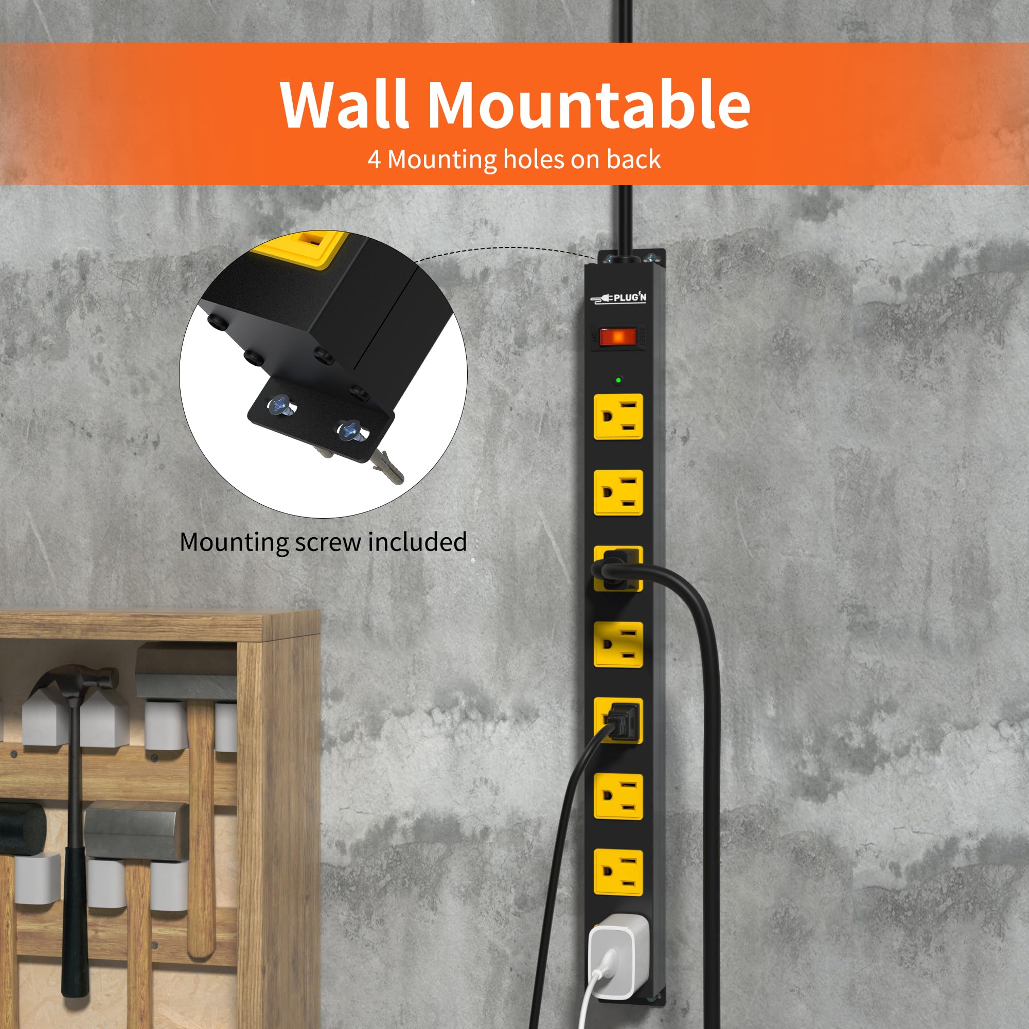 8 Outlet Long Power Strip, 2100J Surge Protector Heavy Duty 6FT Cord ...