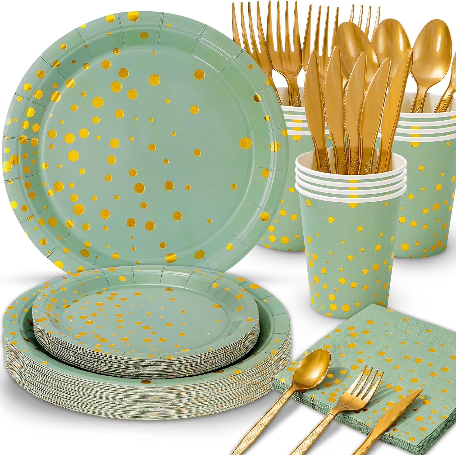 Amazon.com: Whaline 175Pcs Sage Green Tableware Set Paper Plates Napkin ...