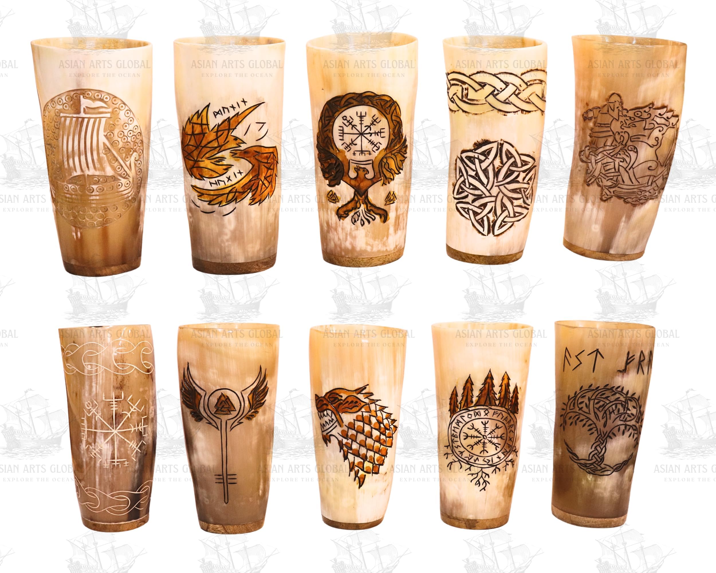 Amazon.com | FENRIR Viking Drinking Horn Mug | 2 Shot Glasses | Real ...