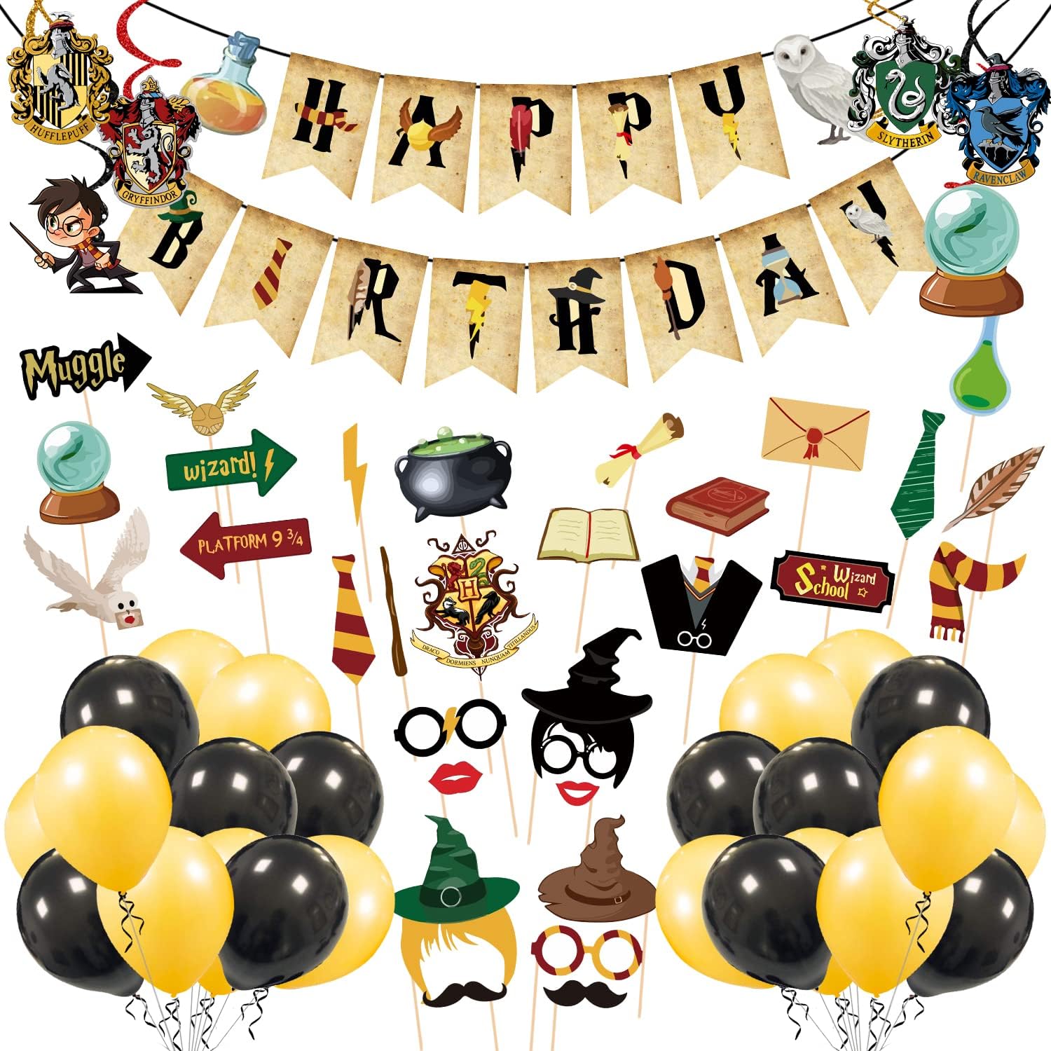WOBBOX Happy Birthday Combo Harry Potter Theme Party Props 29 Pcs with ...