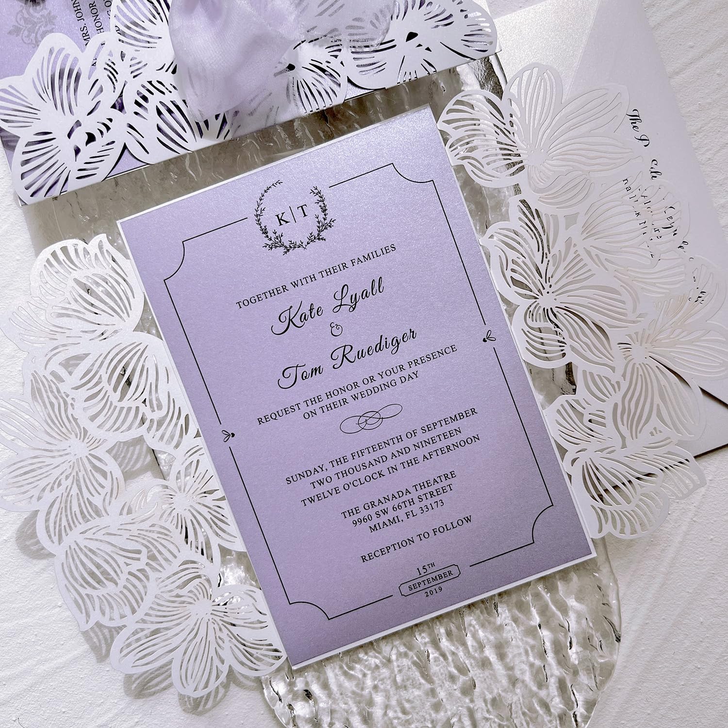 Purple white and silver wedding invitations | Beachweddingtips.com