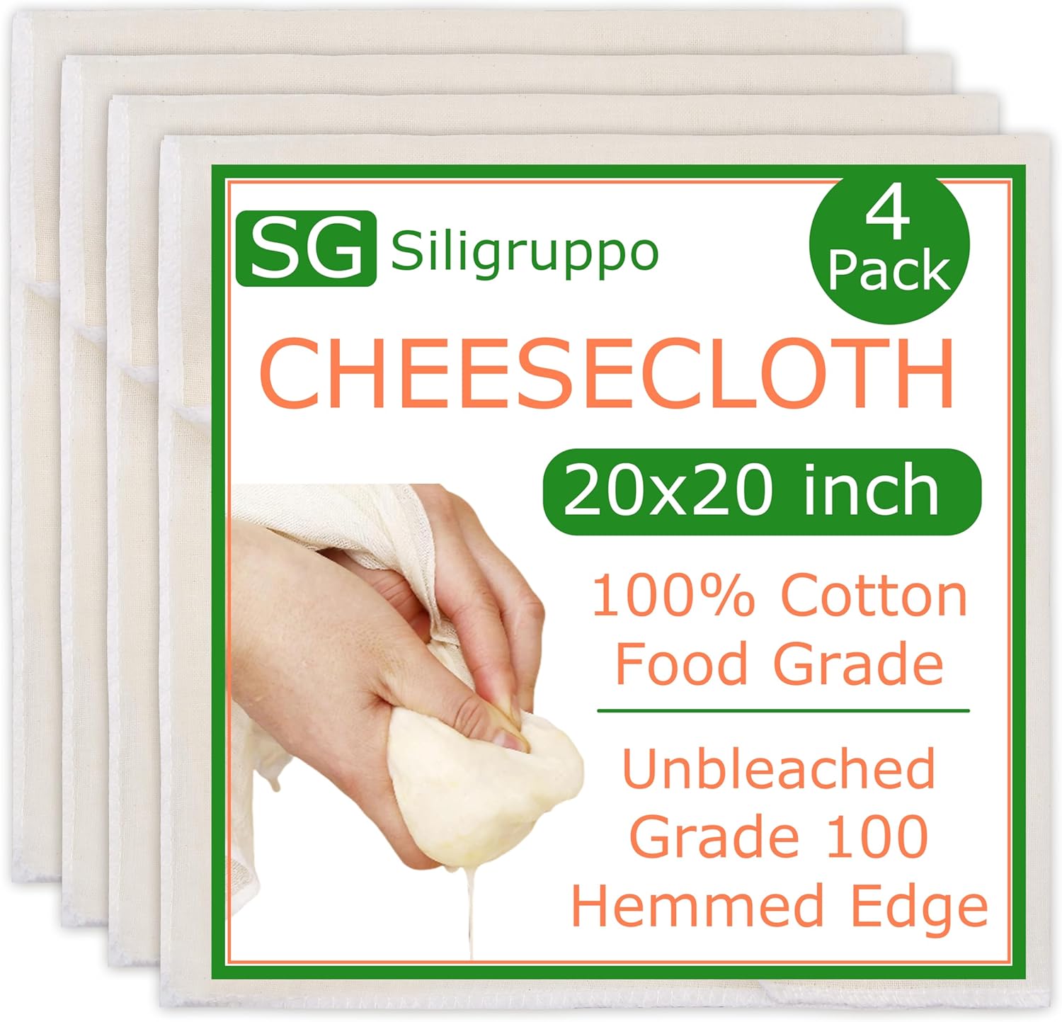 Amazon.com: 4-Pack Hemmed Cheesecloths - 20"X20" Reusable Unbleached ...