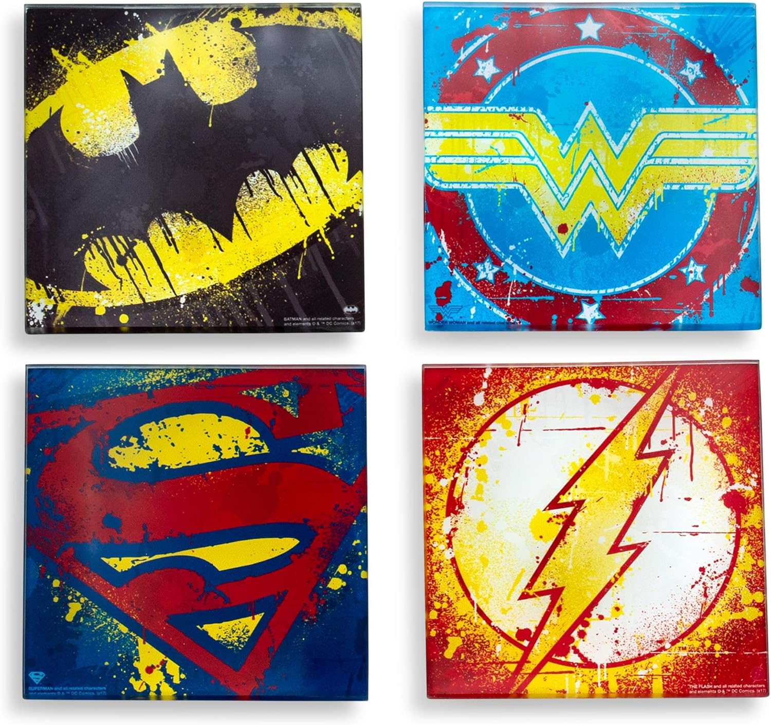 Amazon.com: DC Comics Graffiti Superhero Logos Glass Coasters for ...