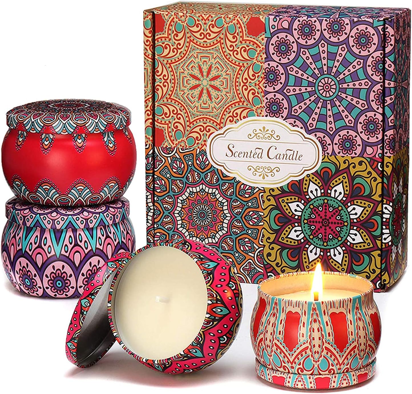 Scented Candles Gift Set, 4 Pack 100% Soy Wax Tin Candle 4.4/4 OZ 25 ...