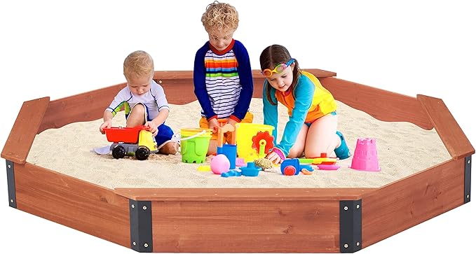 Amazon.com: 85''x78''x9'' Octagon Sandbox with Cover for Kids Outdoor ...