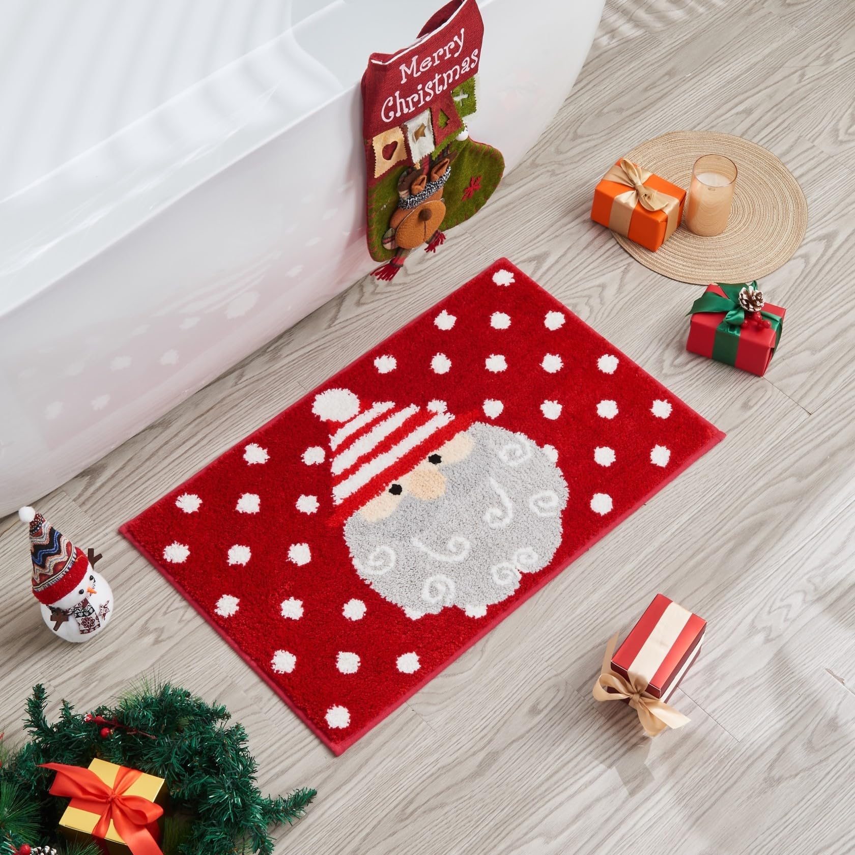 Amazon.com: Douceur Christmas Santa Bathroom Rugs, Cute Red Bath Mat ...