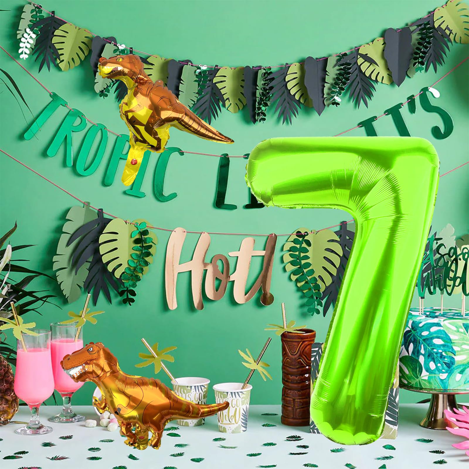 Snapklik.com : Dinosaur Number 7 Ballloon, 40 Inch Green Number 7 ...