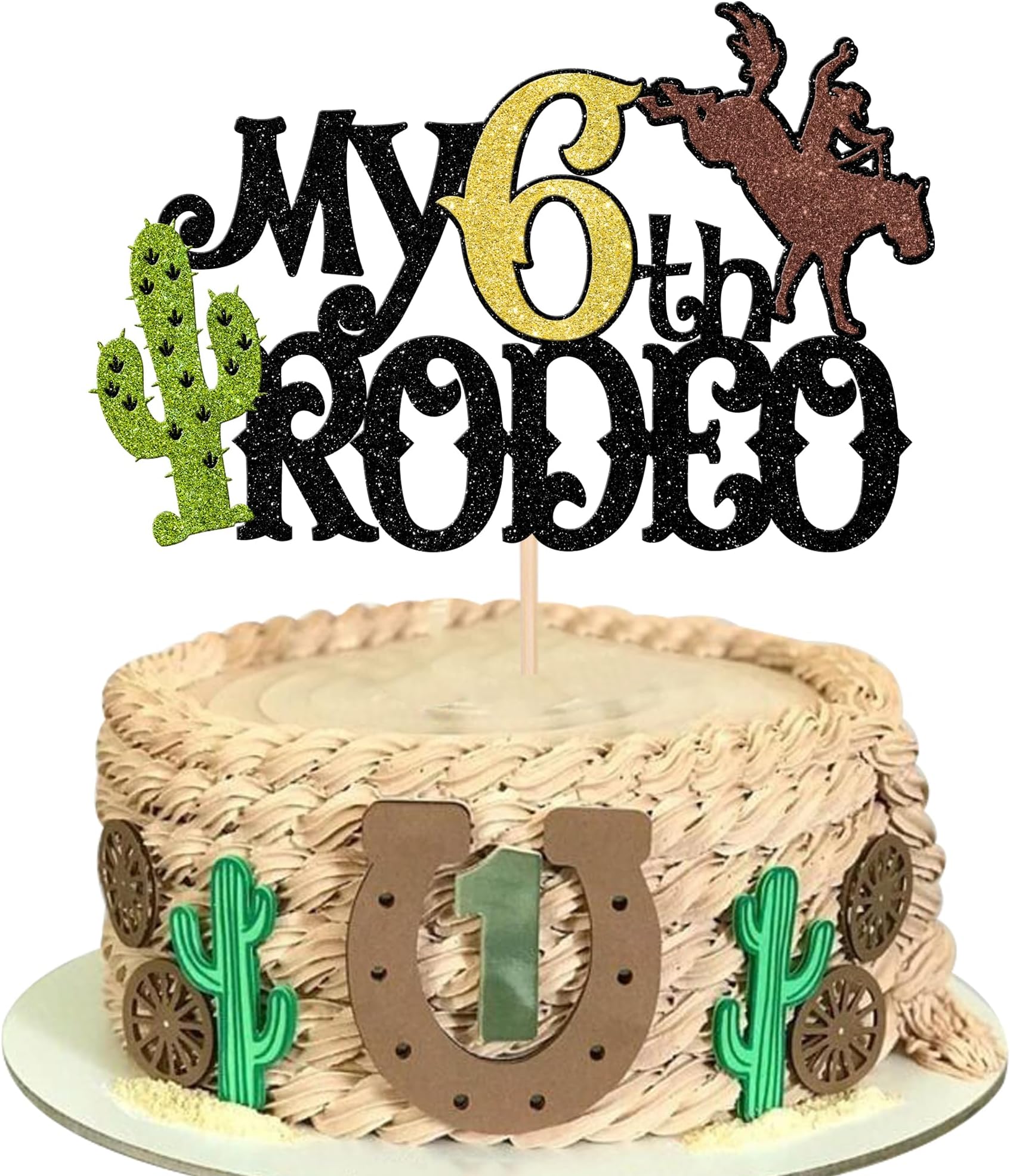 Amazon.com: 1 PCS My 6th Rodeo Cake Topper Brown Glitter Cactus Six ...