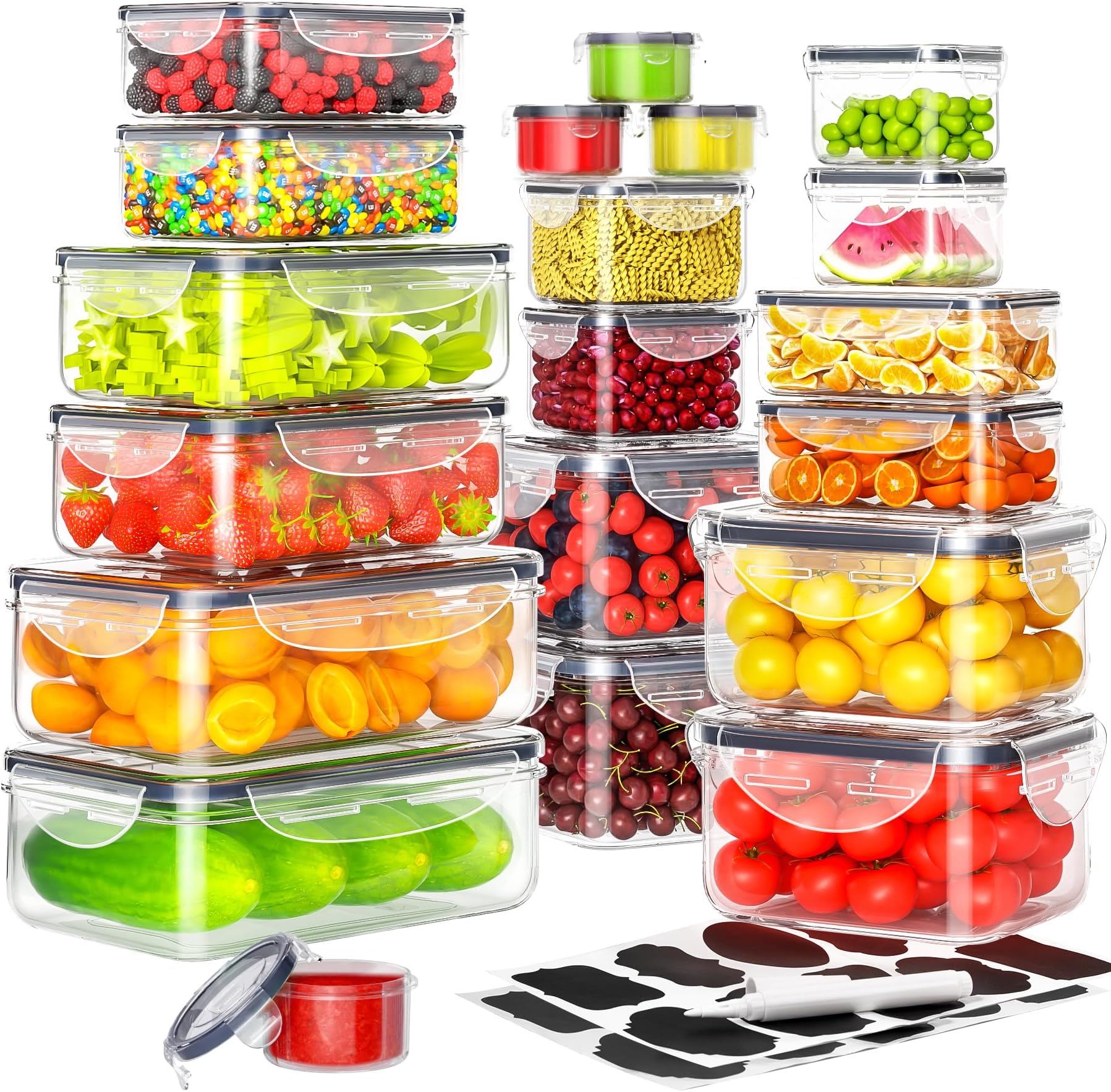 Amazon.com: HOMBERKING 32 Pieces Food Storage Containers Set with Snap ...