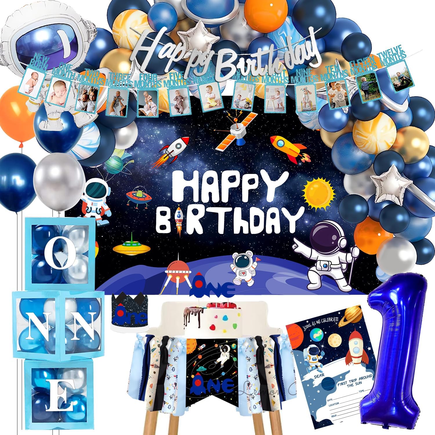 Amazon.com: PYCALOW Space First Birthday Decorations - Outer Space 1st ...