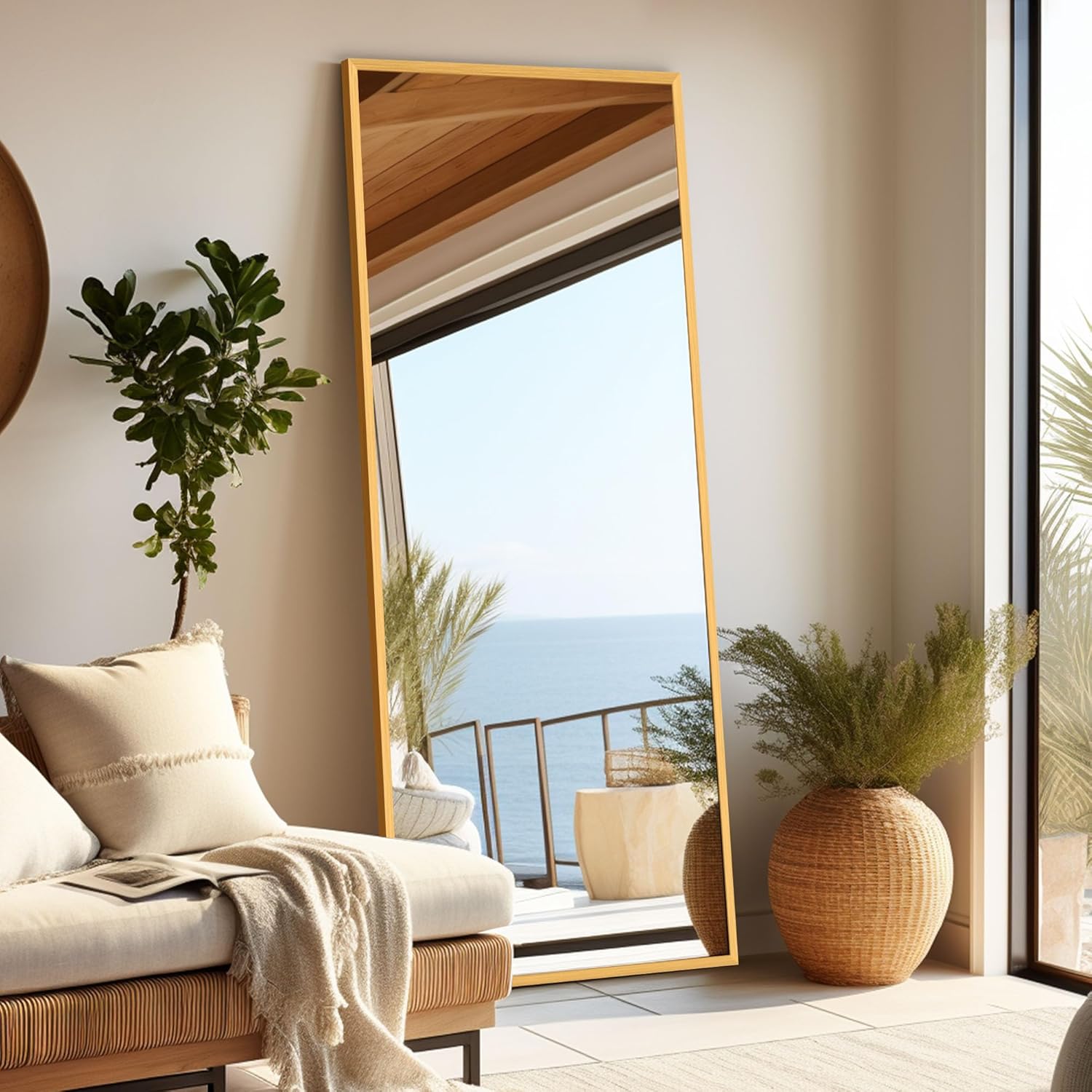 Amazon.com: DlandHome Full Lenth Mirror, 63inches Free Standing Floor ...