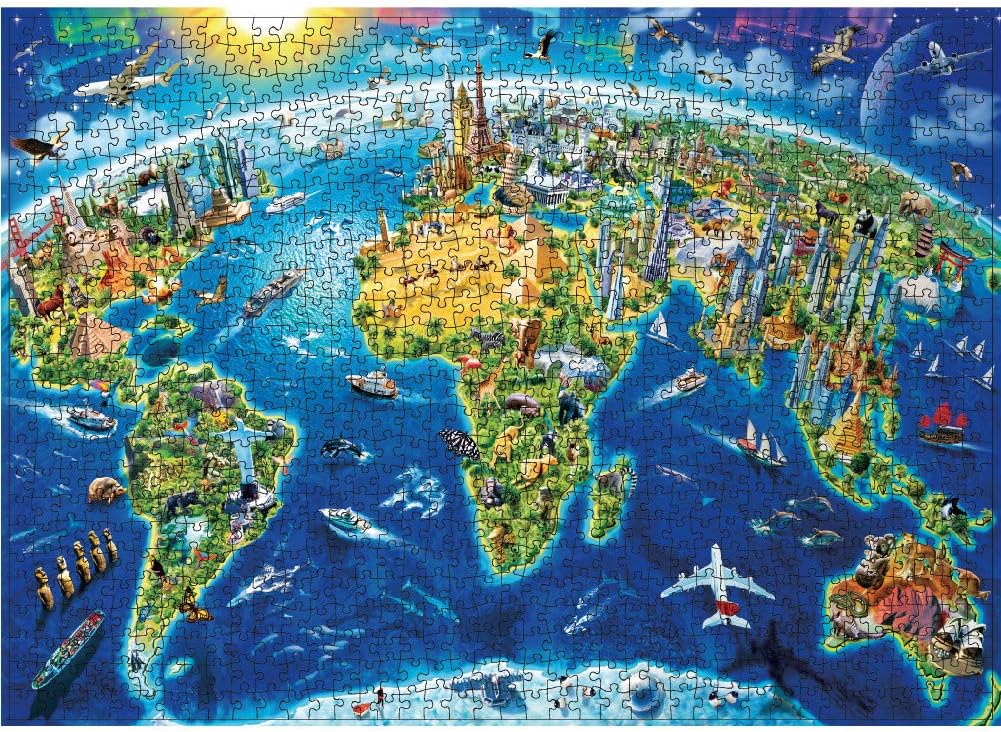 BIGJIYU Wooden Puzzle 1000 Pieces World Map Jigsaw DIY Constellation ...