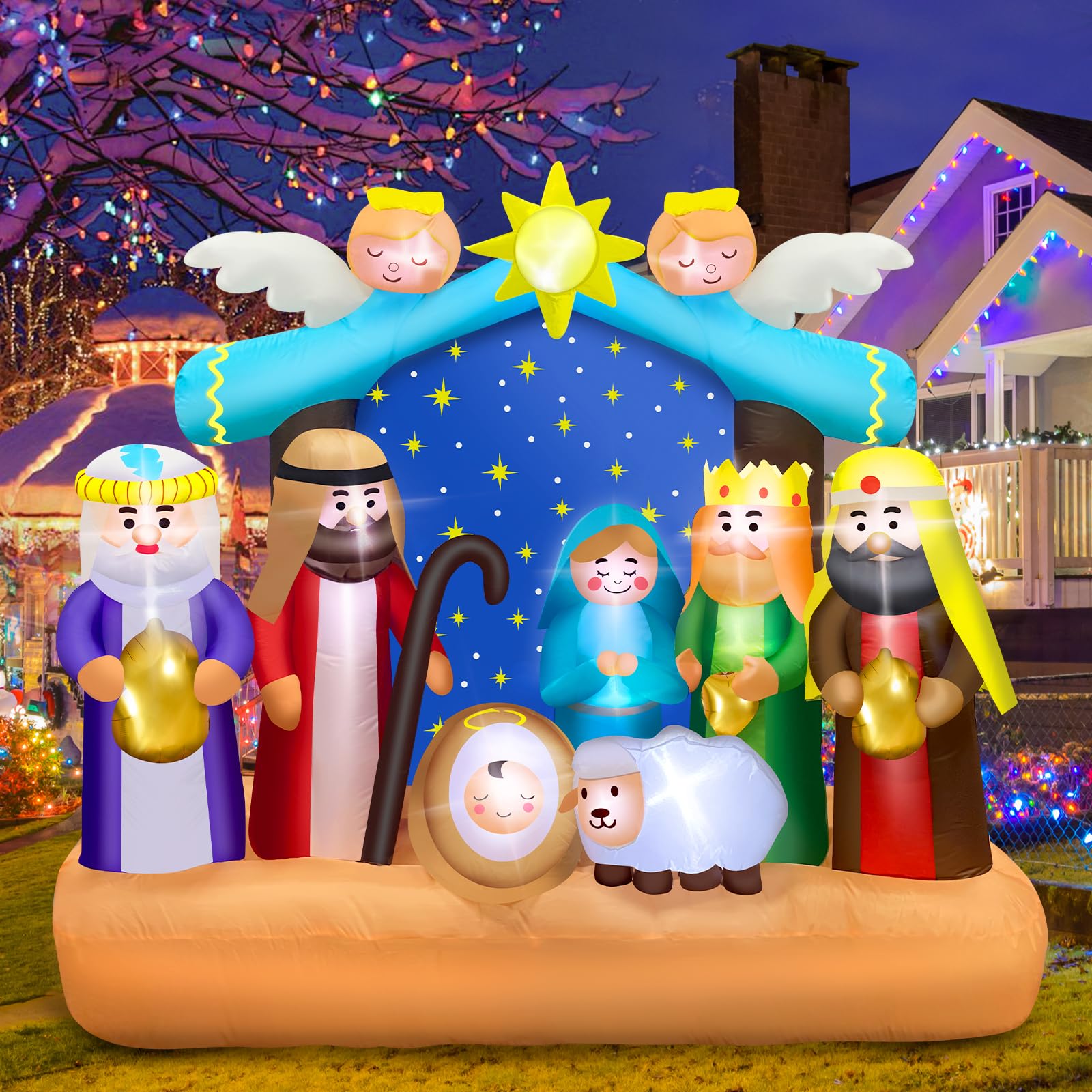 Amazon.com: Mukum 6.8 FT Christmas Inflatable Nativity Scene Outdoor ...