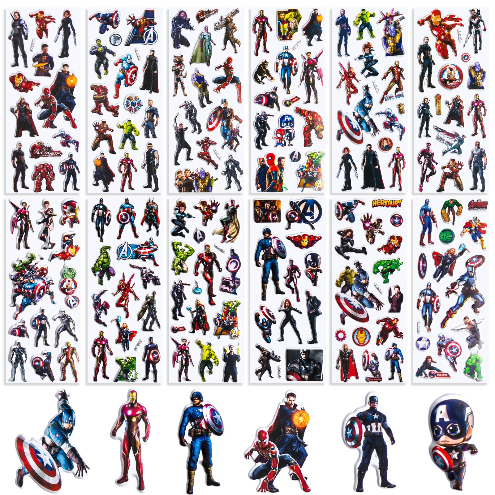 CHUKUA 12 Sheets Avengers Stickers, 3D Puffy Stickers for Children ...