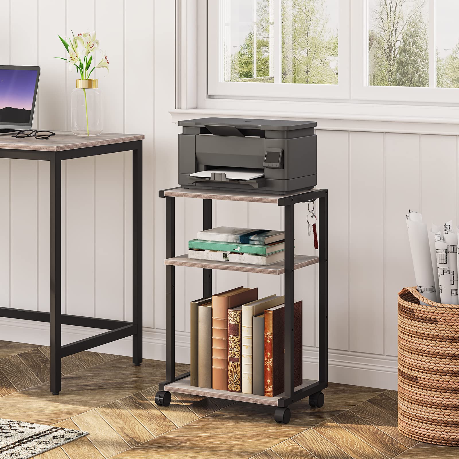 Snapklik.com : HOOBRO Mobile Printer Stand, 3-Tier Printer Cart Under Desk