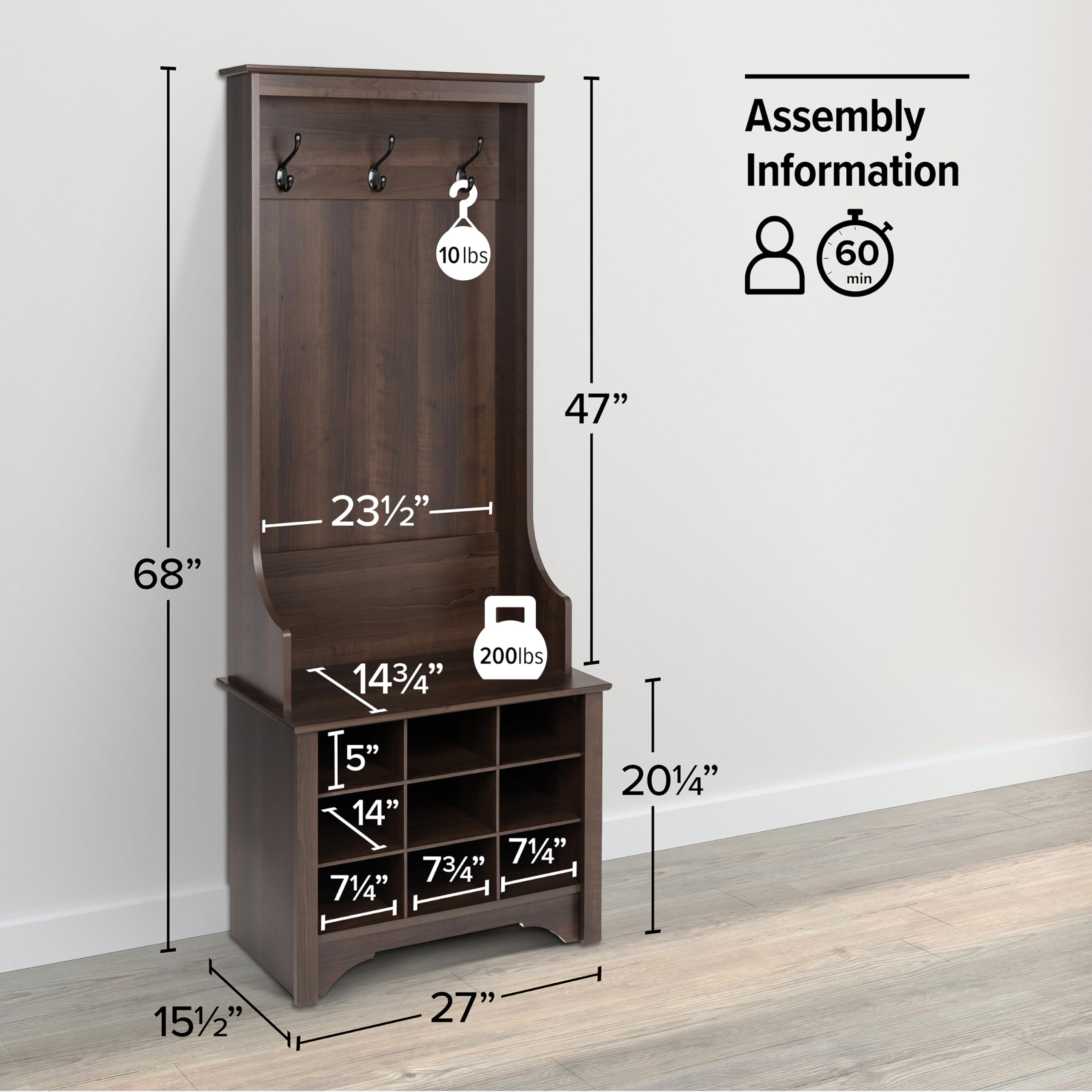 Snapklik.com : Prepac Narrow Hall Tree