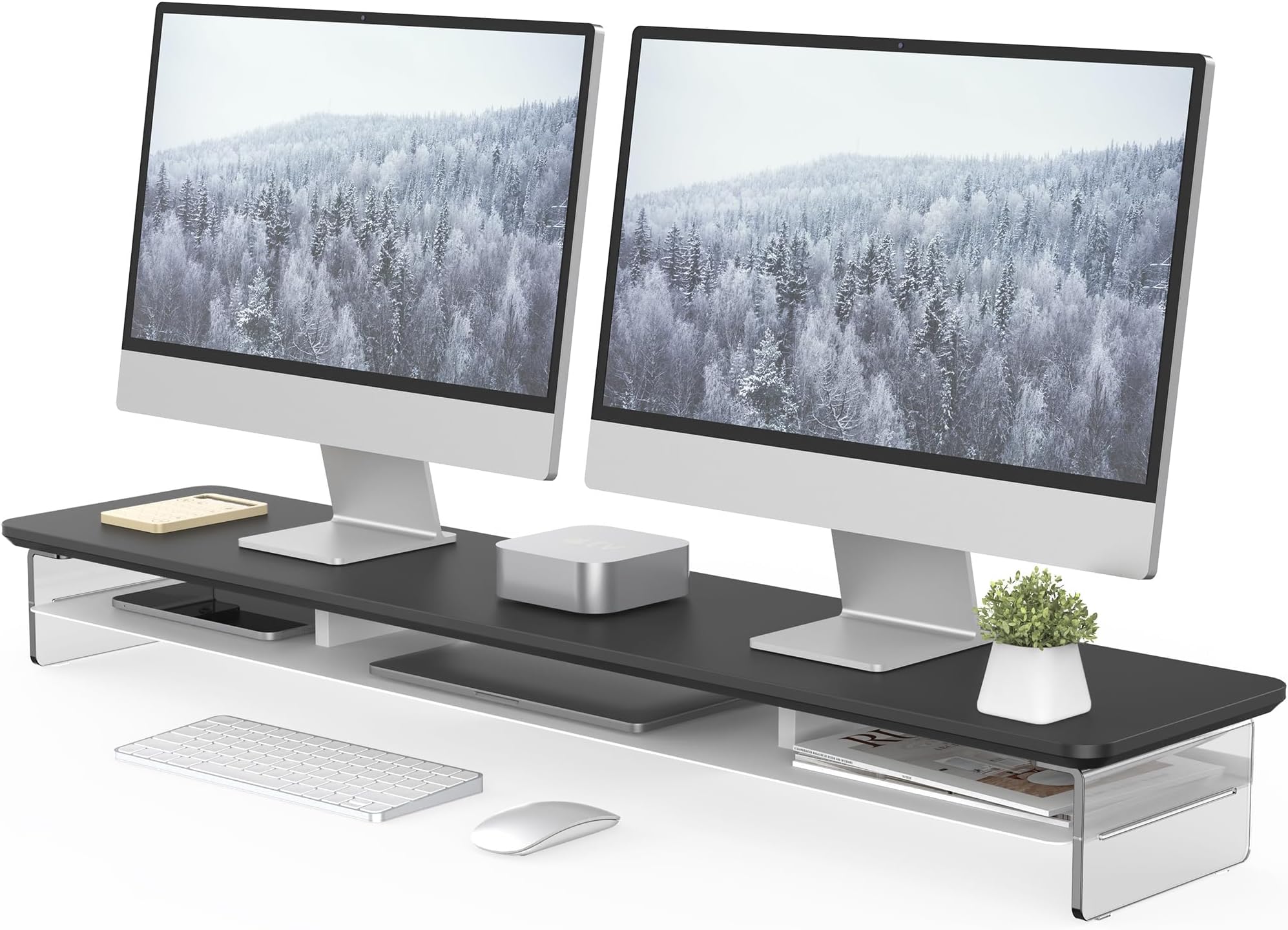 Amazon.com: XL Oak Wood Monitor Stand for Desk (44 Inch) Large Monitor ...