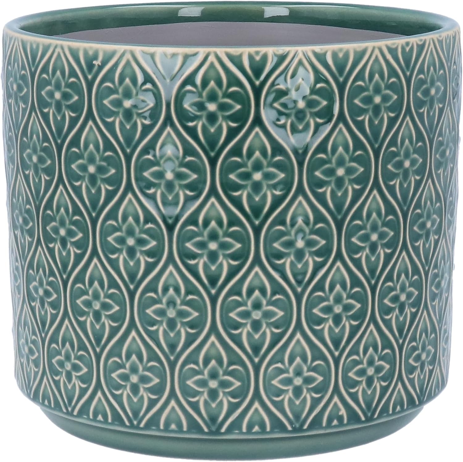 Gisela Graham Decorative Ceramic Plant Pot Cover, Green Floral Trellis ...