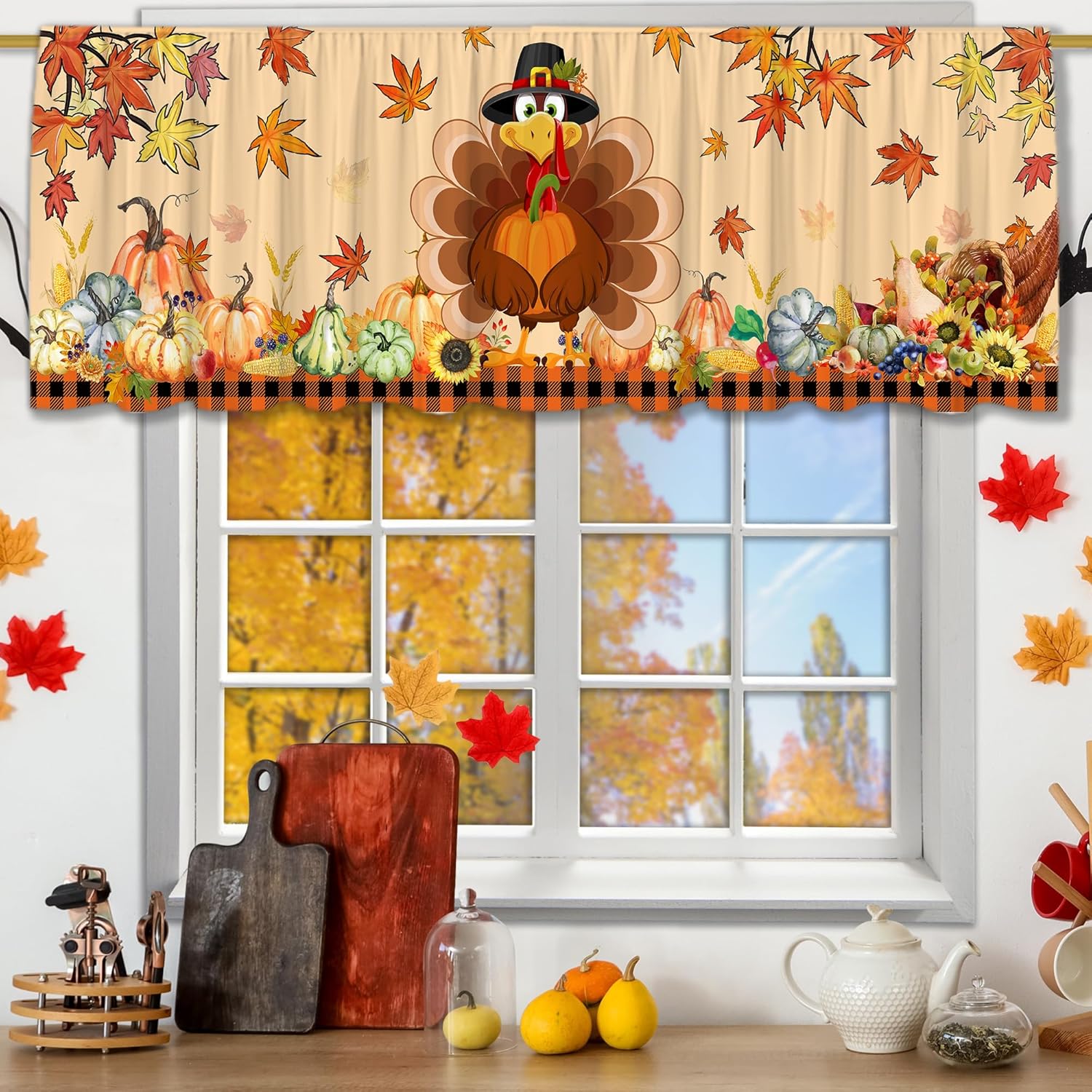 Amazon.com: Thanksgiving Valance Curtain for Kitchen, Thanksgiving ...