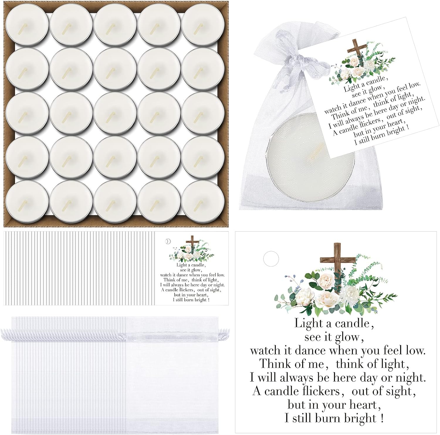 Amazon.com: 100 Sets Funeral Favors Memorial Tealight Candles for ...
