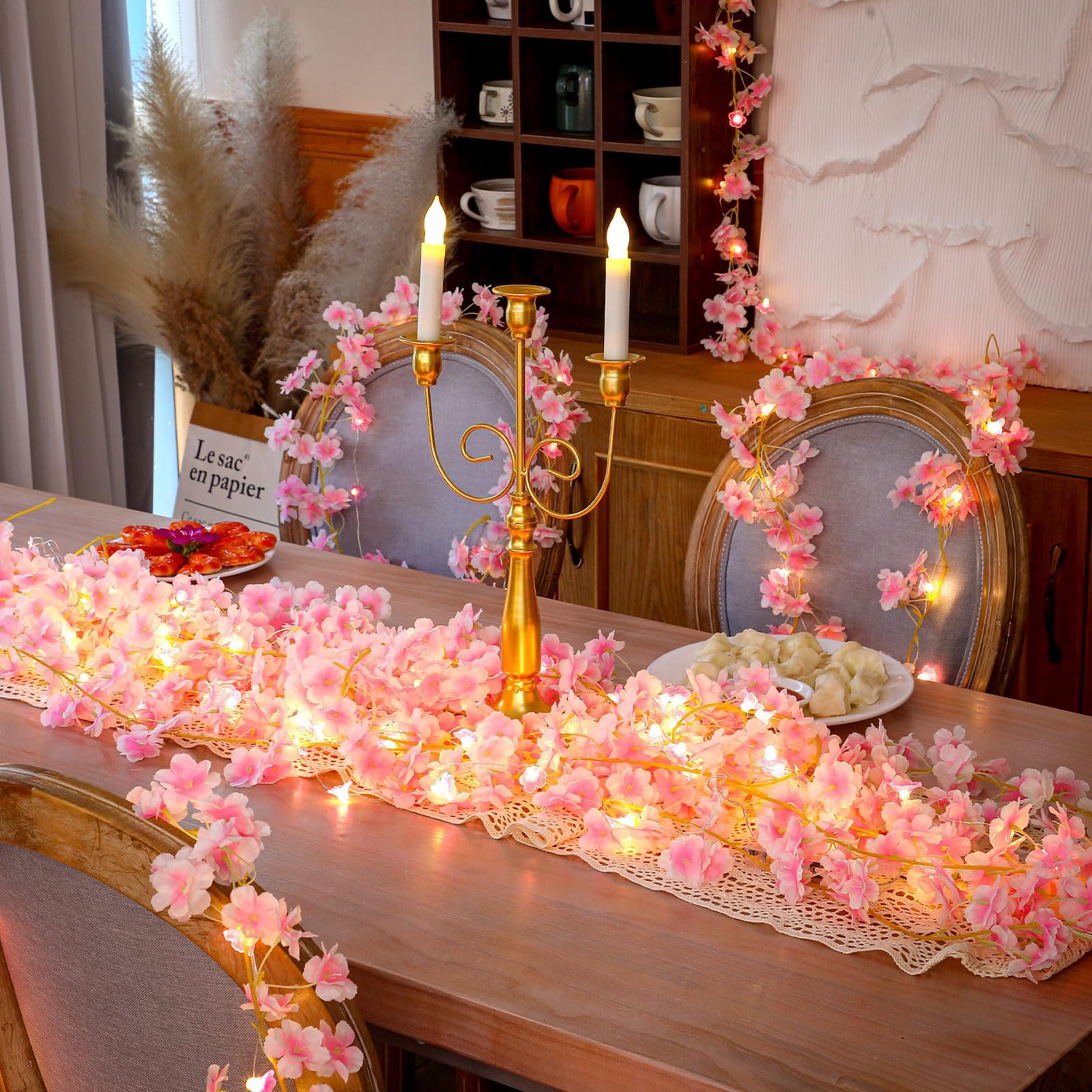 Amazon.com: Cherry Blossom String Lights Artificial Flowers Outdoor ...