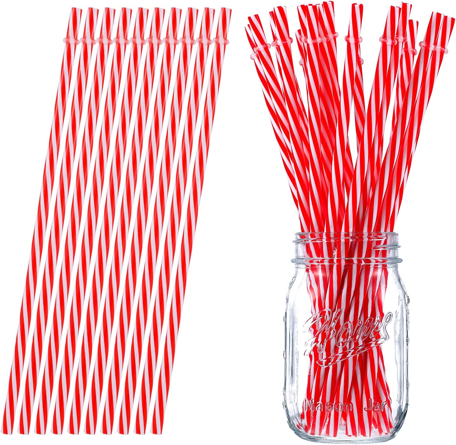 Amazon.com: Christmas Reusable Plastic Straws Long Red Striped Straws ...