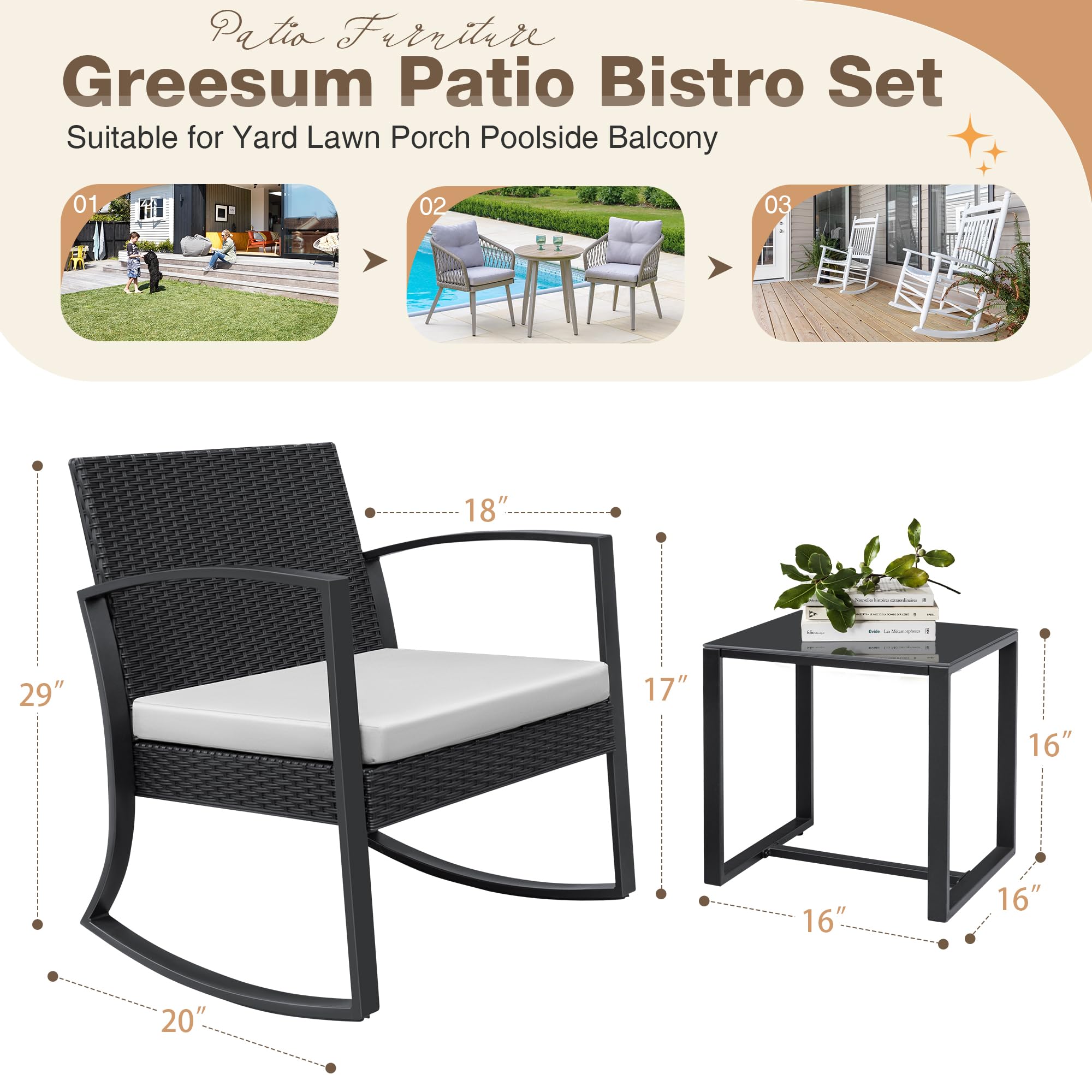 Snapklik.com : Greesum 3 Pieces Outdoor Furniture Set Patio Bistro ...