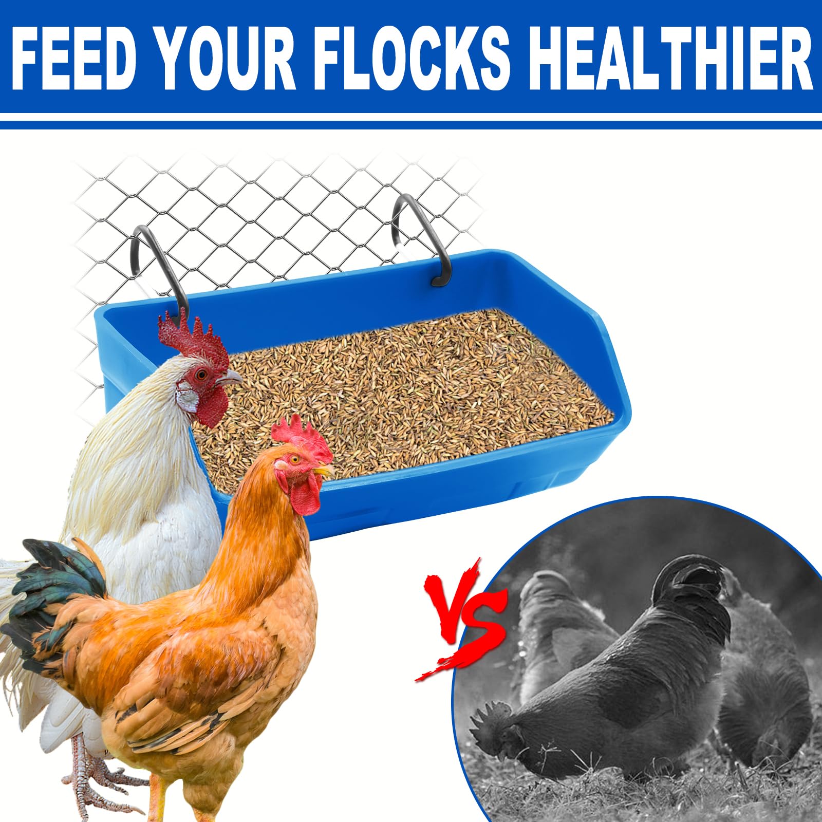 Farm Animal Feed Container 3-Pack Hanging Chicken Feeder Troughs ...