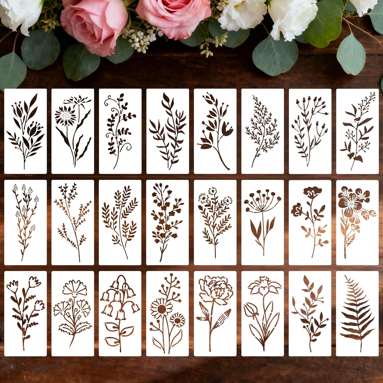 Amazon.com: 24Pcs Flower Stencils, Floral Stencils for Painting on Wood ...