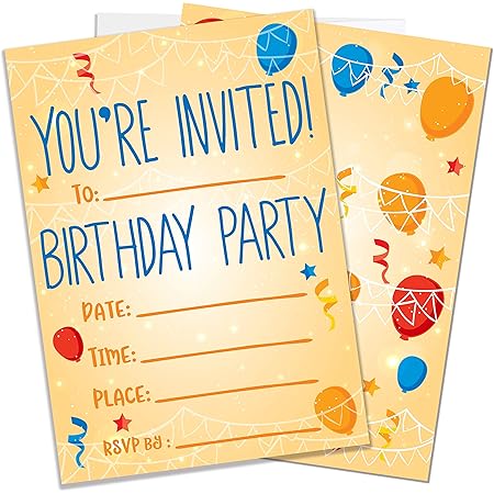 Amazon.com : 30 Birthday Invitations with Envelopes (30 Pack) - Kids ...